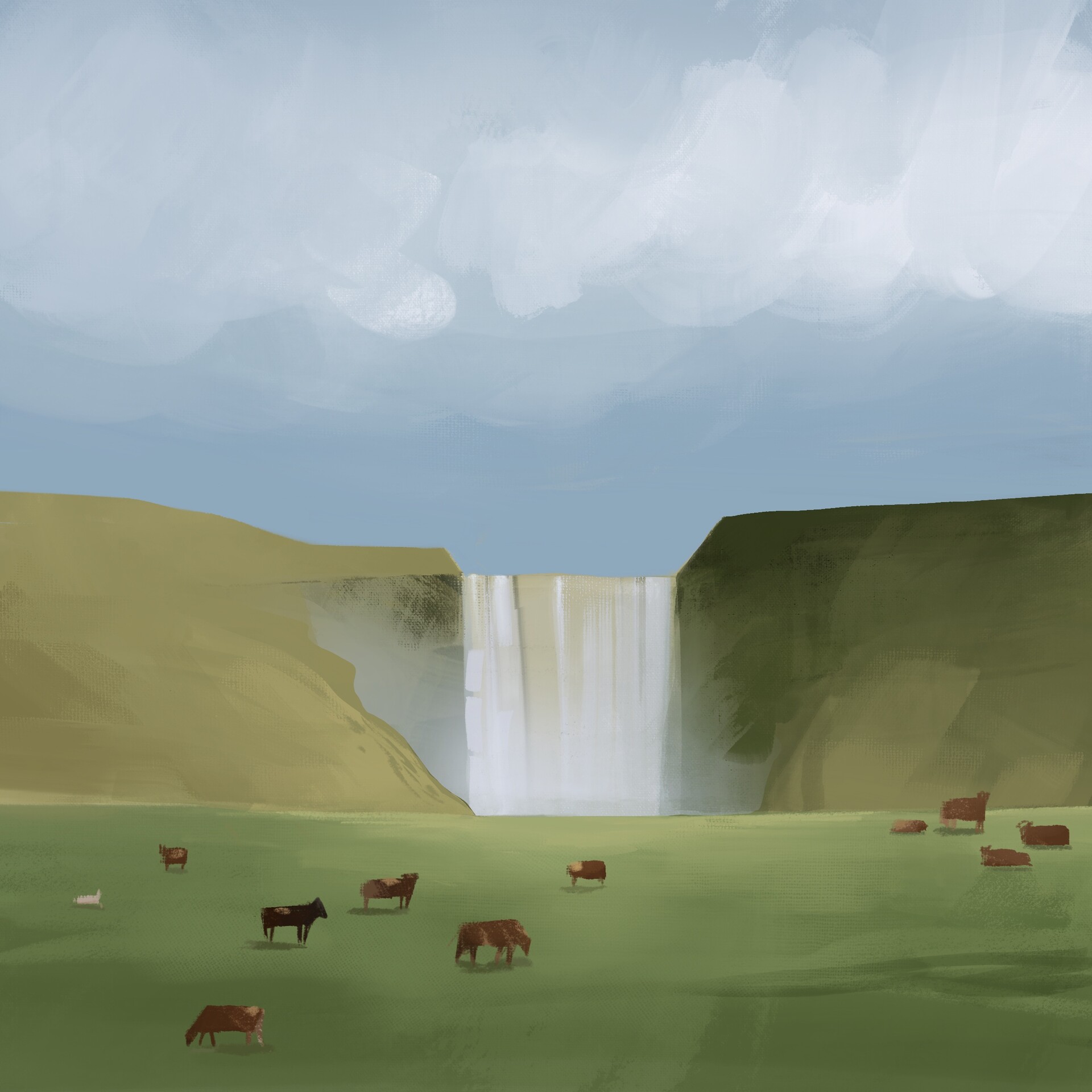 ArtStation - Waterfall digital sketch