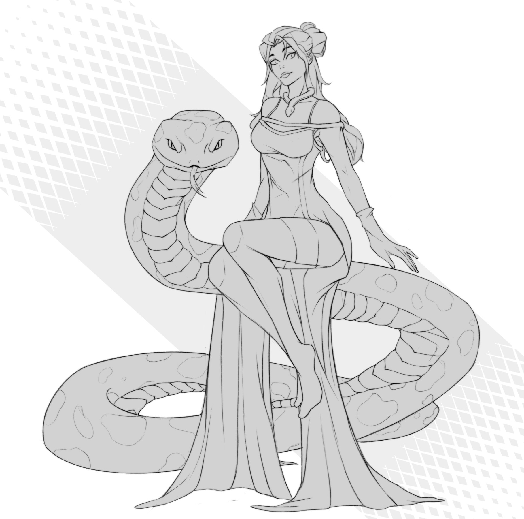 how to draw a snake woman