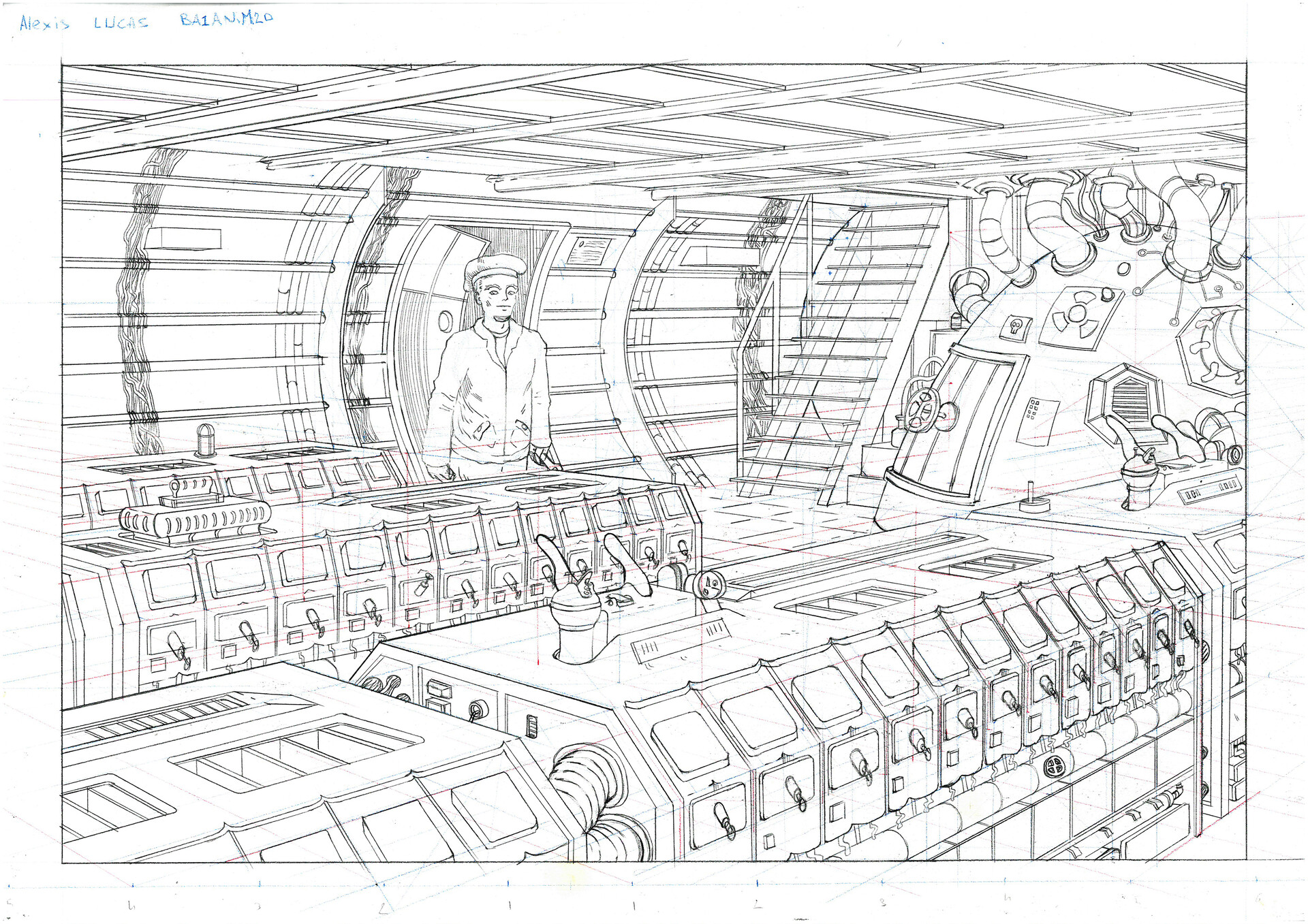 ArtStation - perspective on paper, submarine engine room A3