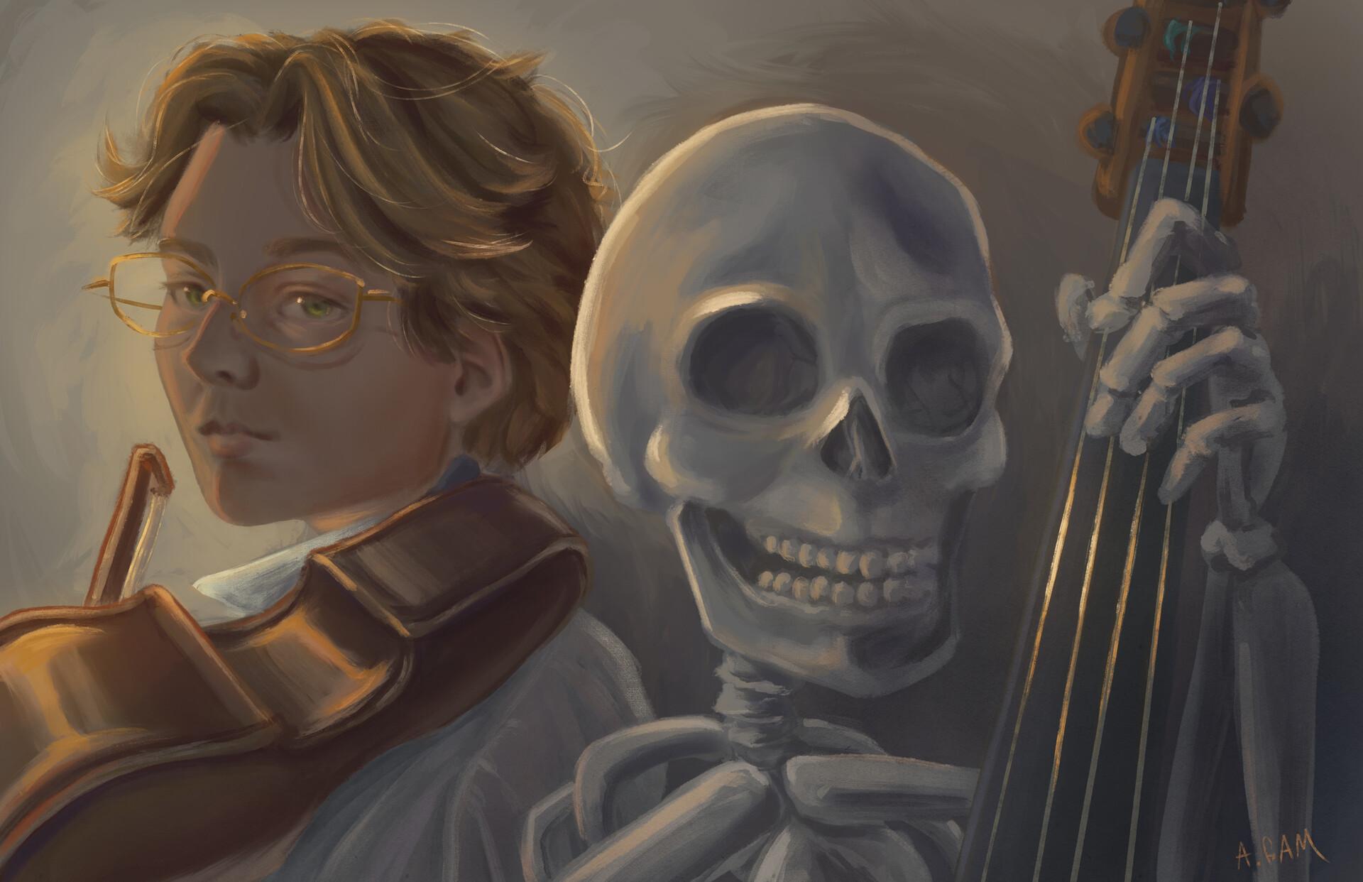 ArtStation - Self Portrait with Death Playing the Upright Bass