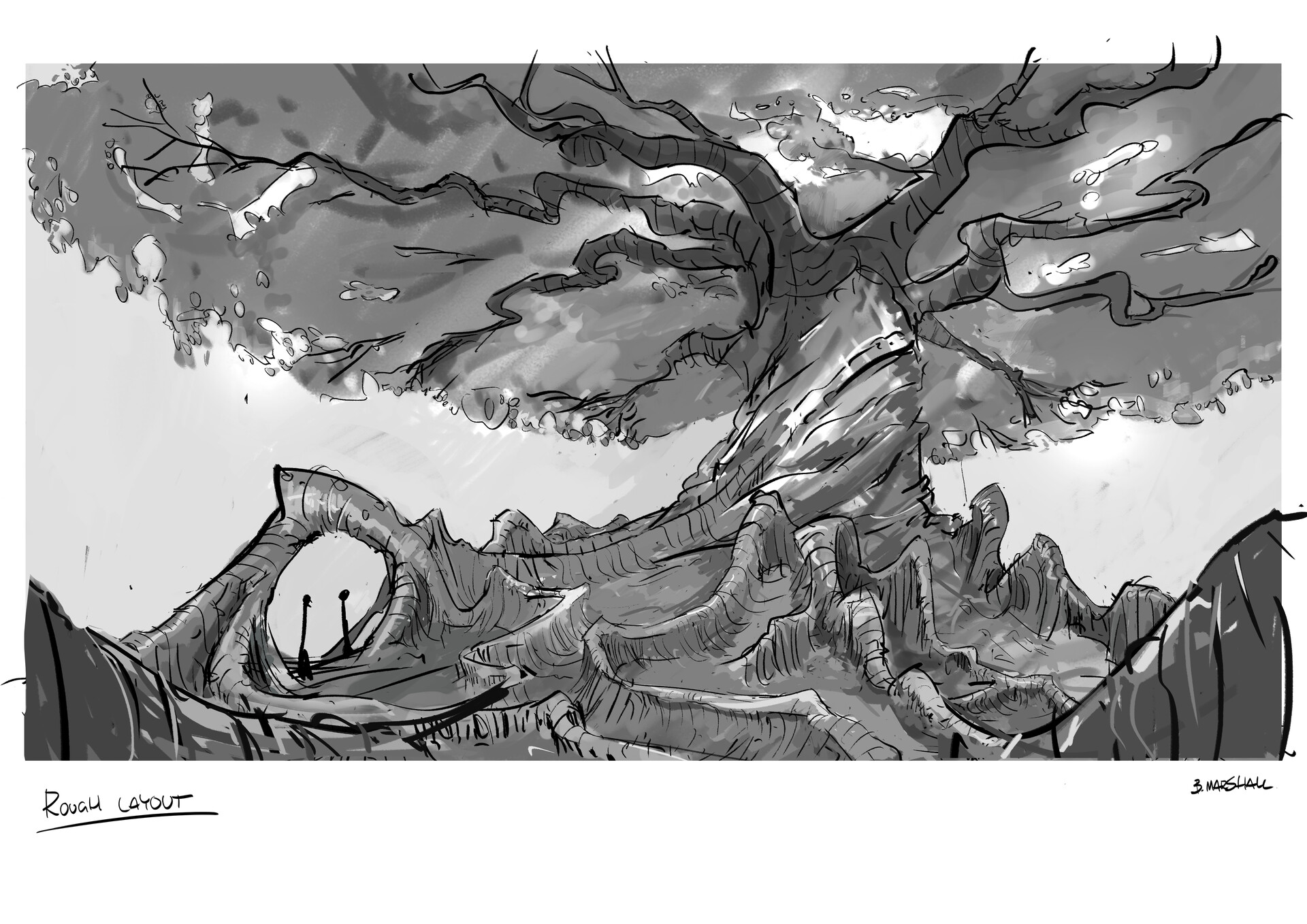 Art of Bradford Marshall - Giant Oak - Set Design Illustration