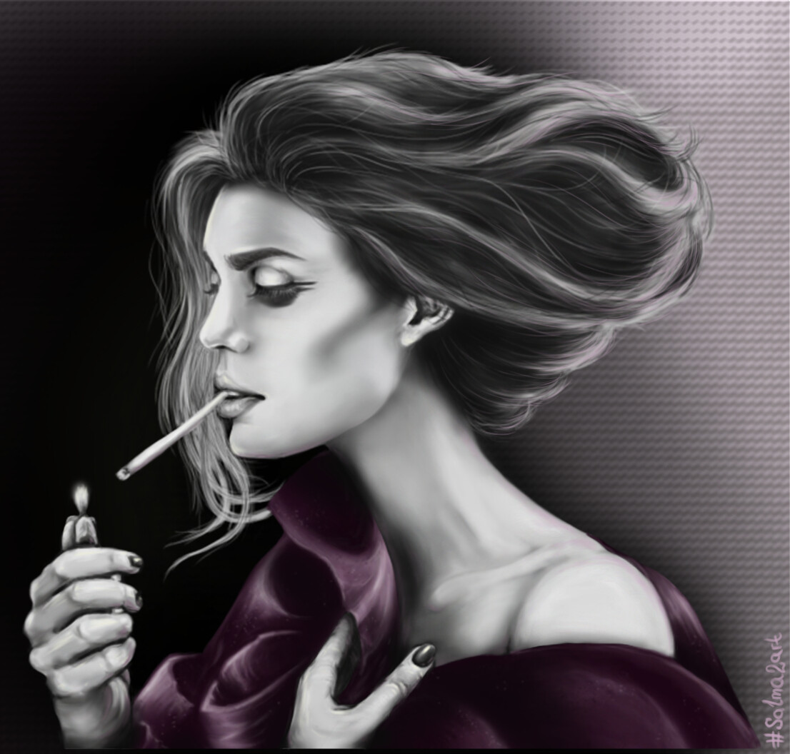 ArtStation - The girl who smokes || drawing from the photo