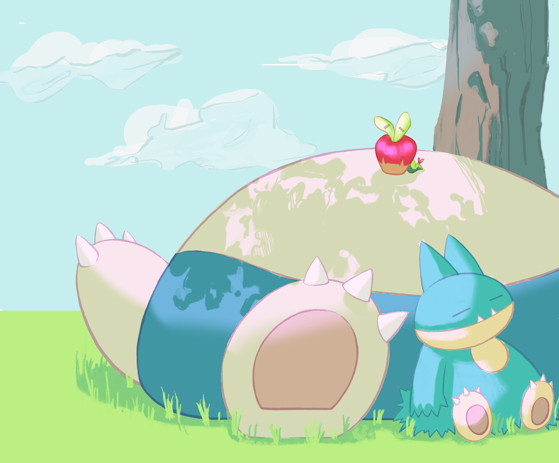 Chamu Naito - Day 65! I wanted to draw a sleepy Snorlax, Munchlax, and ...