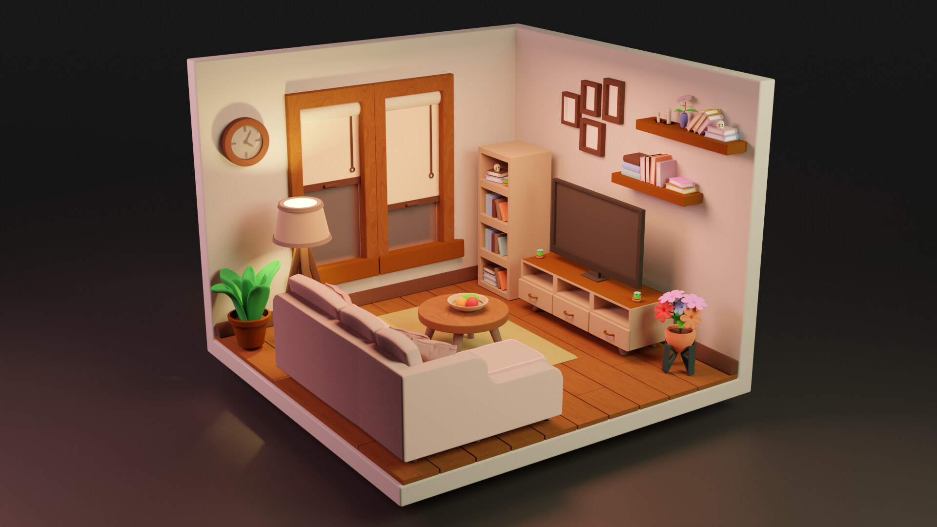 ArtStation - low poly living room modeling