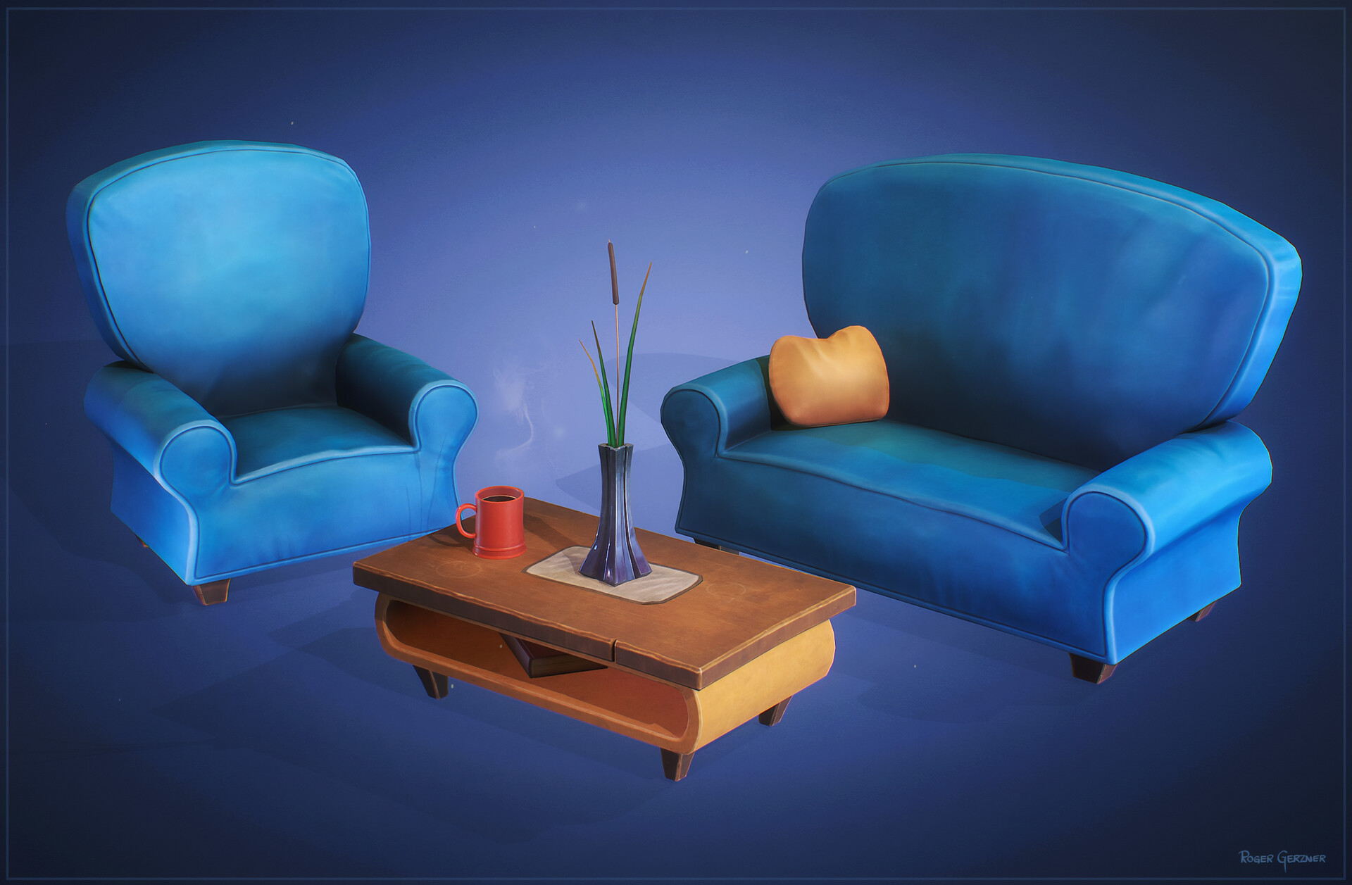 ArtStation - Stylized Sofa wit Coffee Table