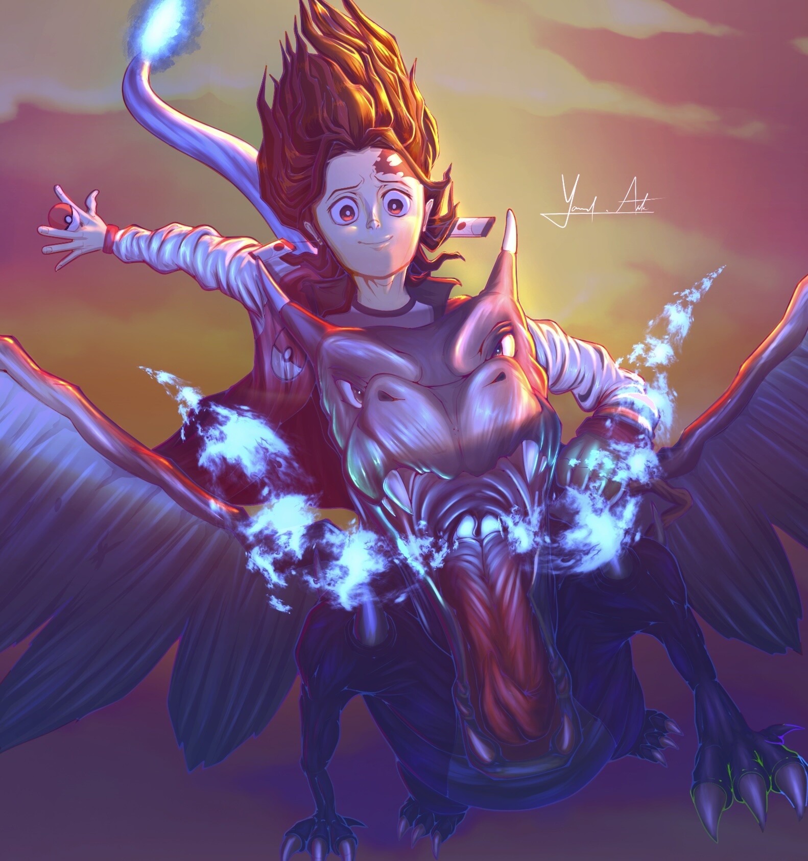 ArtStation - Tanjiro from demon slayer is charizard Pokémon trainer