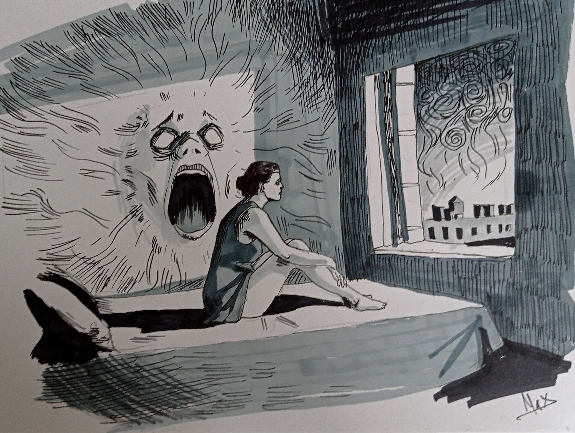 ArtStation - Edward Hopper x Junji Ito