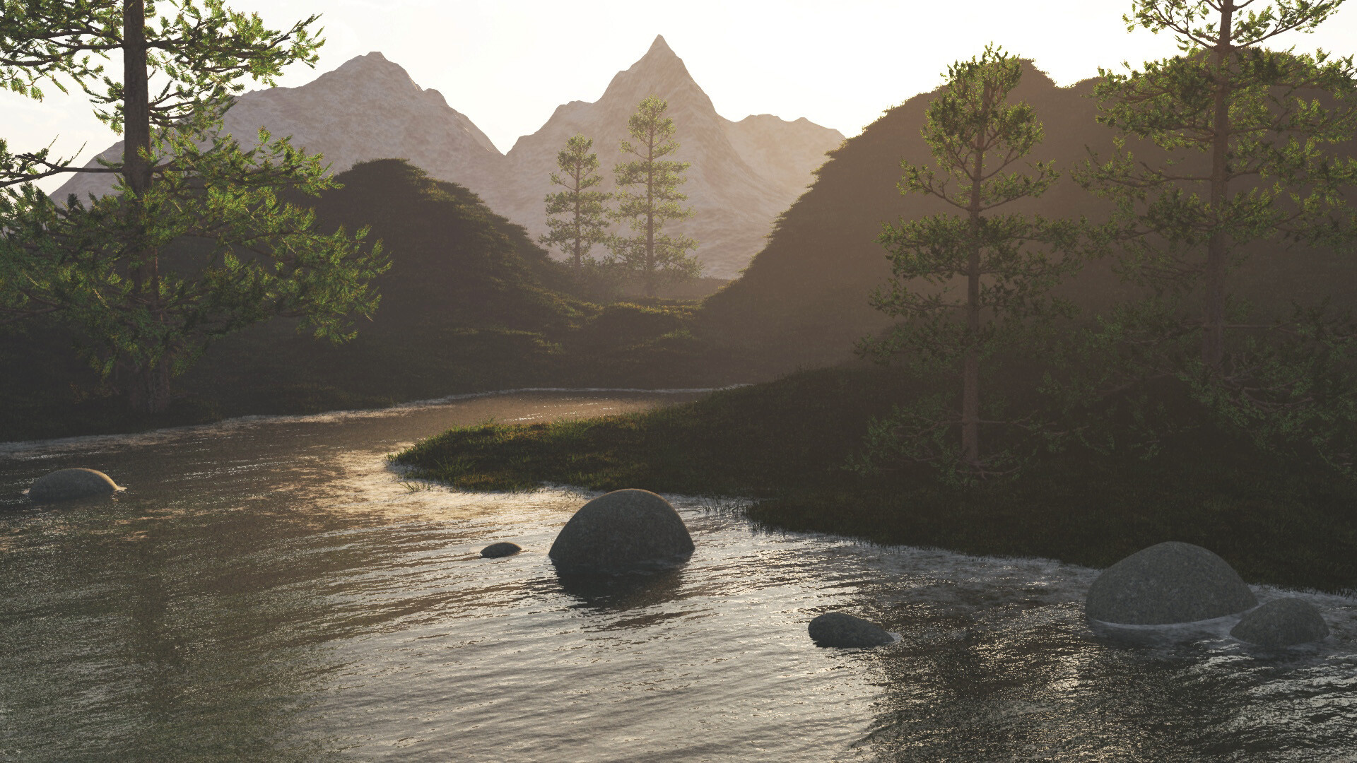 ArtStation - River by the forest