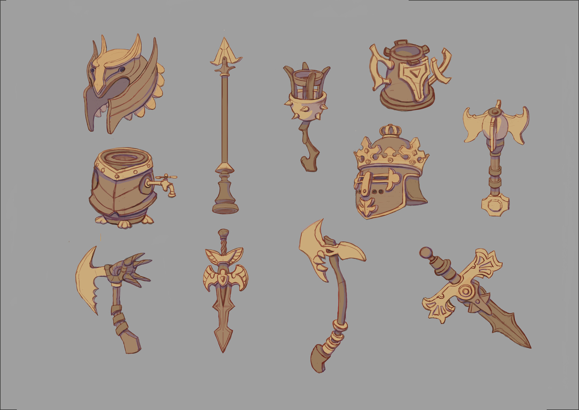 ArtStation - Sketch of medieval magical items, buildings and characters