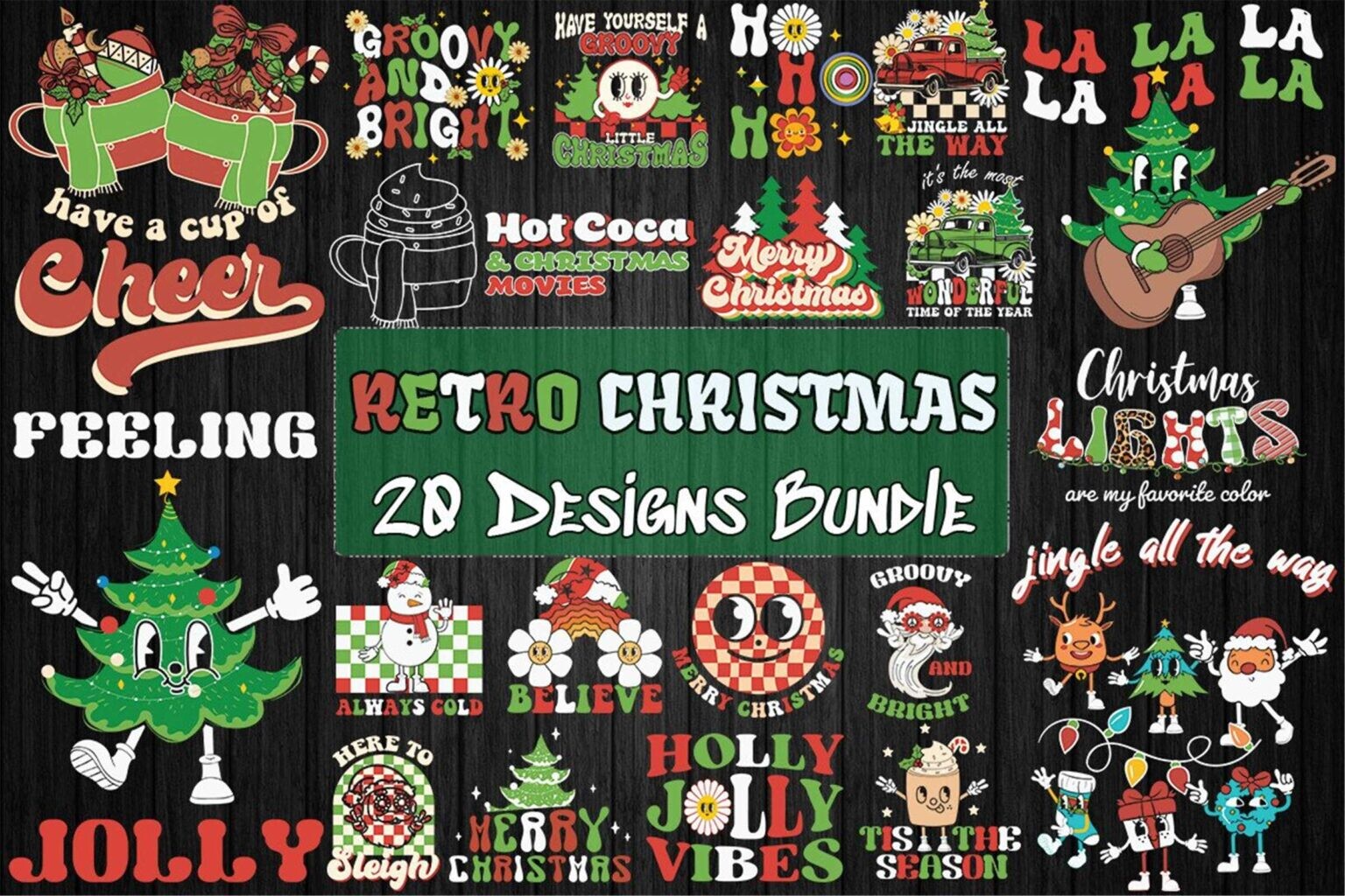 ArtStation - 20 Files Of Retro Christmas Bundle SVG Merry Christmas ...