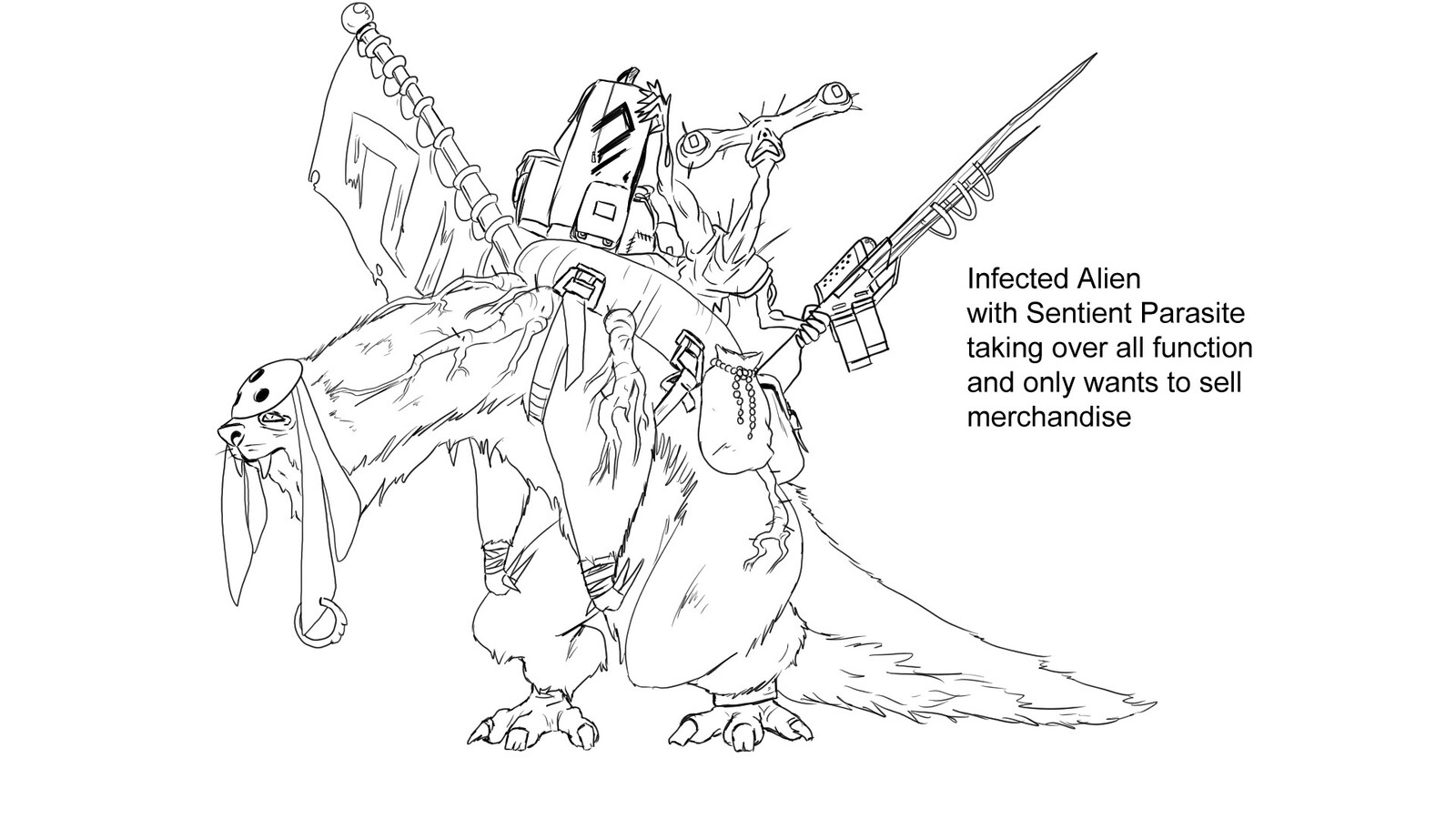 Roman Walls - Alien Parasite Merchant - Concept Art