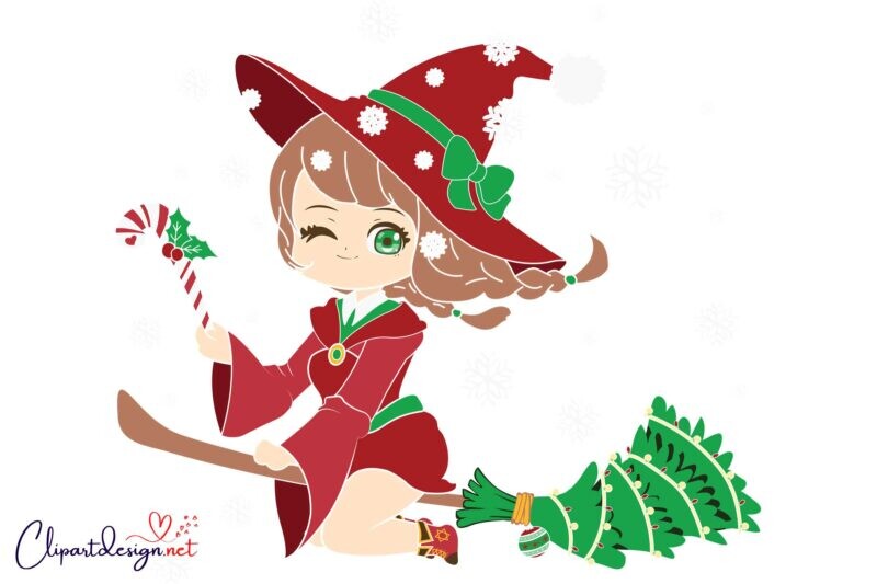 ArtStation - Cute Witch Kawaii Christmas Lights SVG Merry Christmas SVG ...