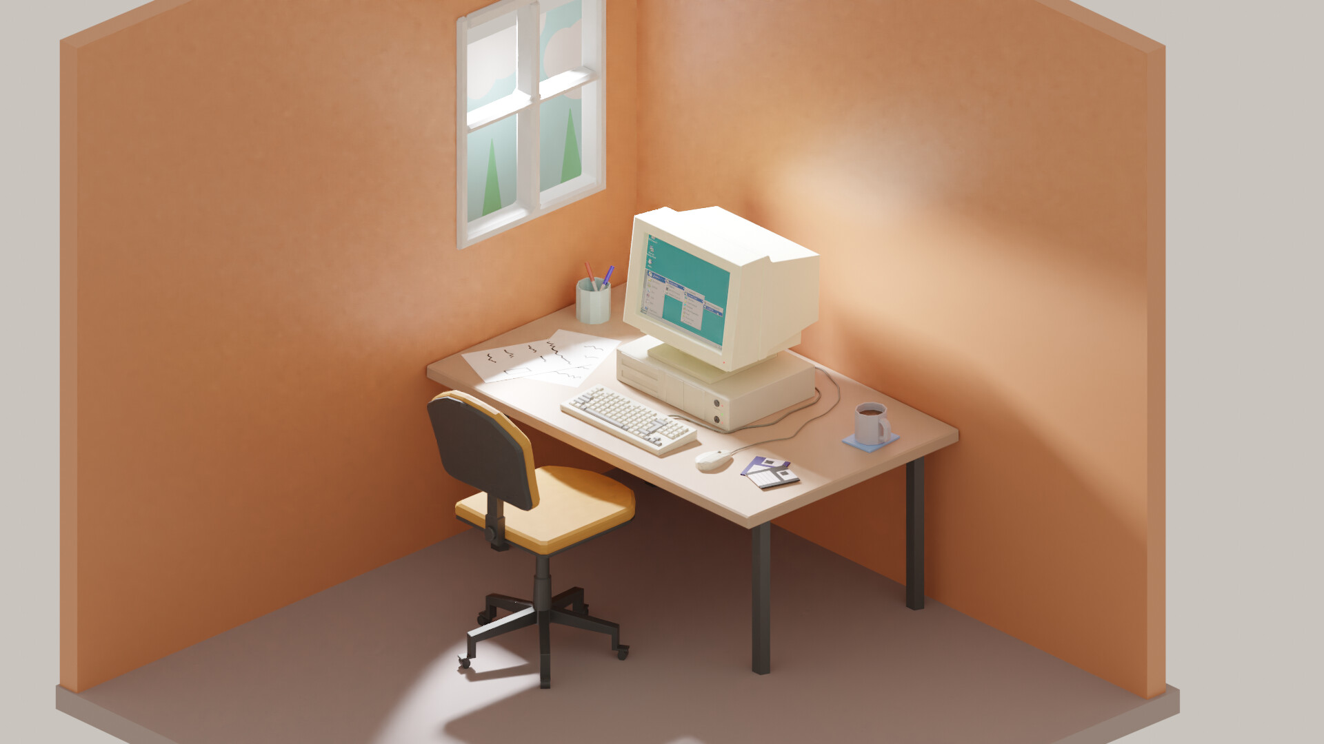 Katarina Johansson - Low Poly 90's computer setup
