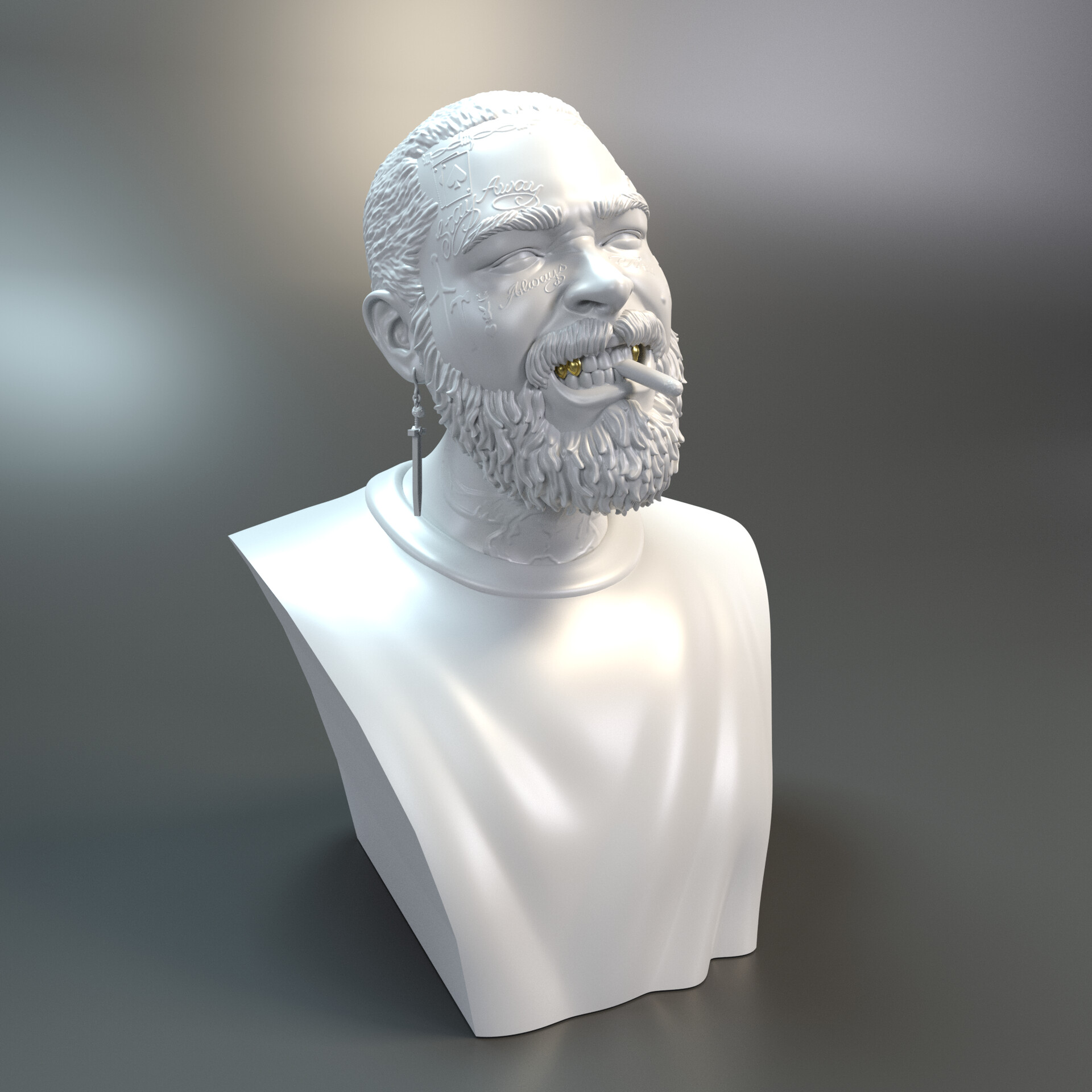 ArtStation - POST MALONE BUST OPEN MOUTH STATUE SCULPTURE HEAD FACE ...