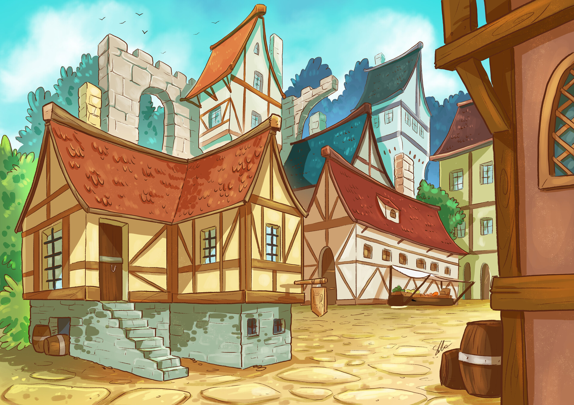 Cartoon Medieval Village
