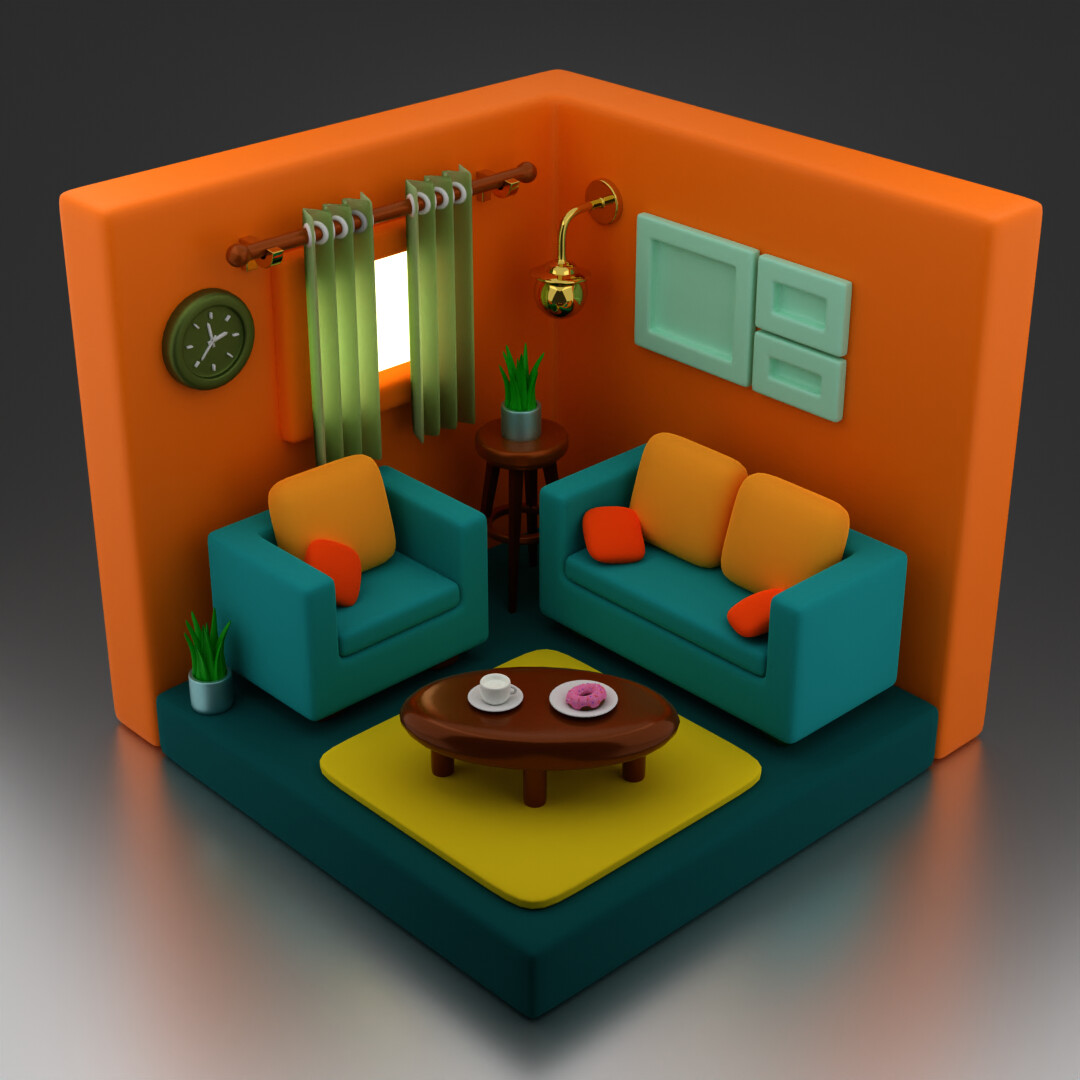 ArtStation - 3D Isometric Room Model.