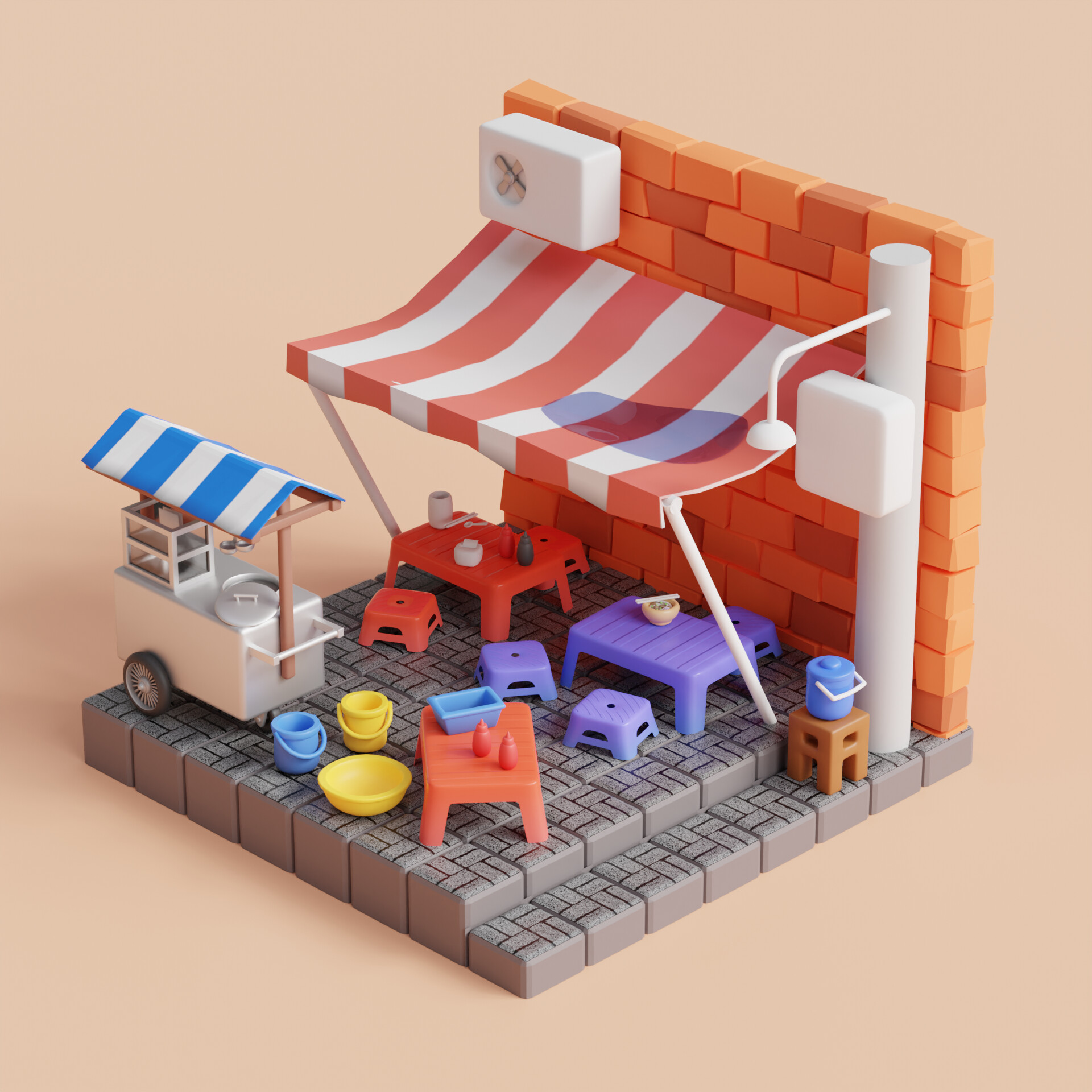ArtStation - Stylized isometric Vietnamese street food
