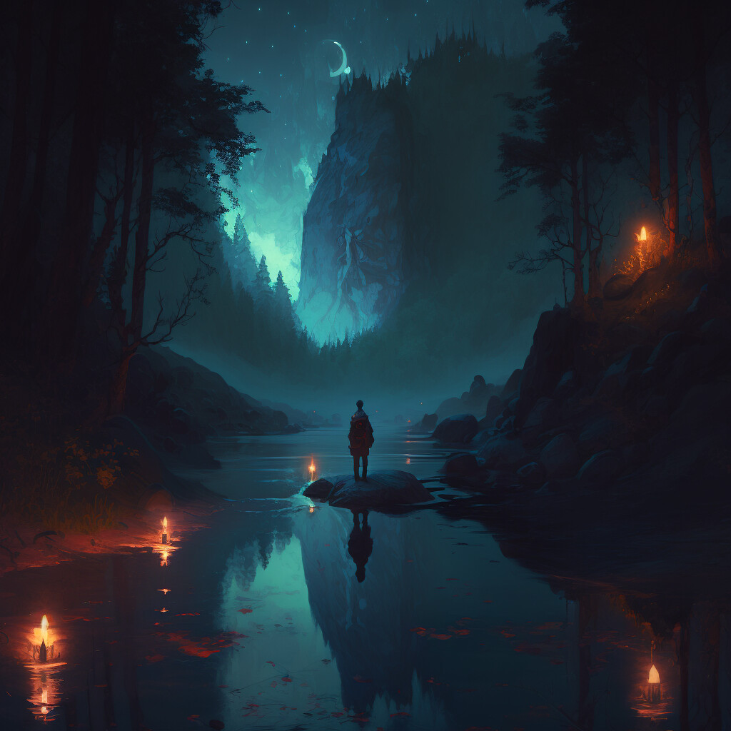 ArtStation - Midnight Stroll: A Serene Monochrome 9