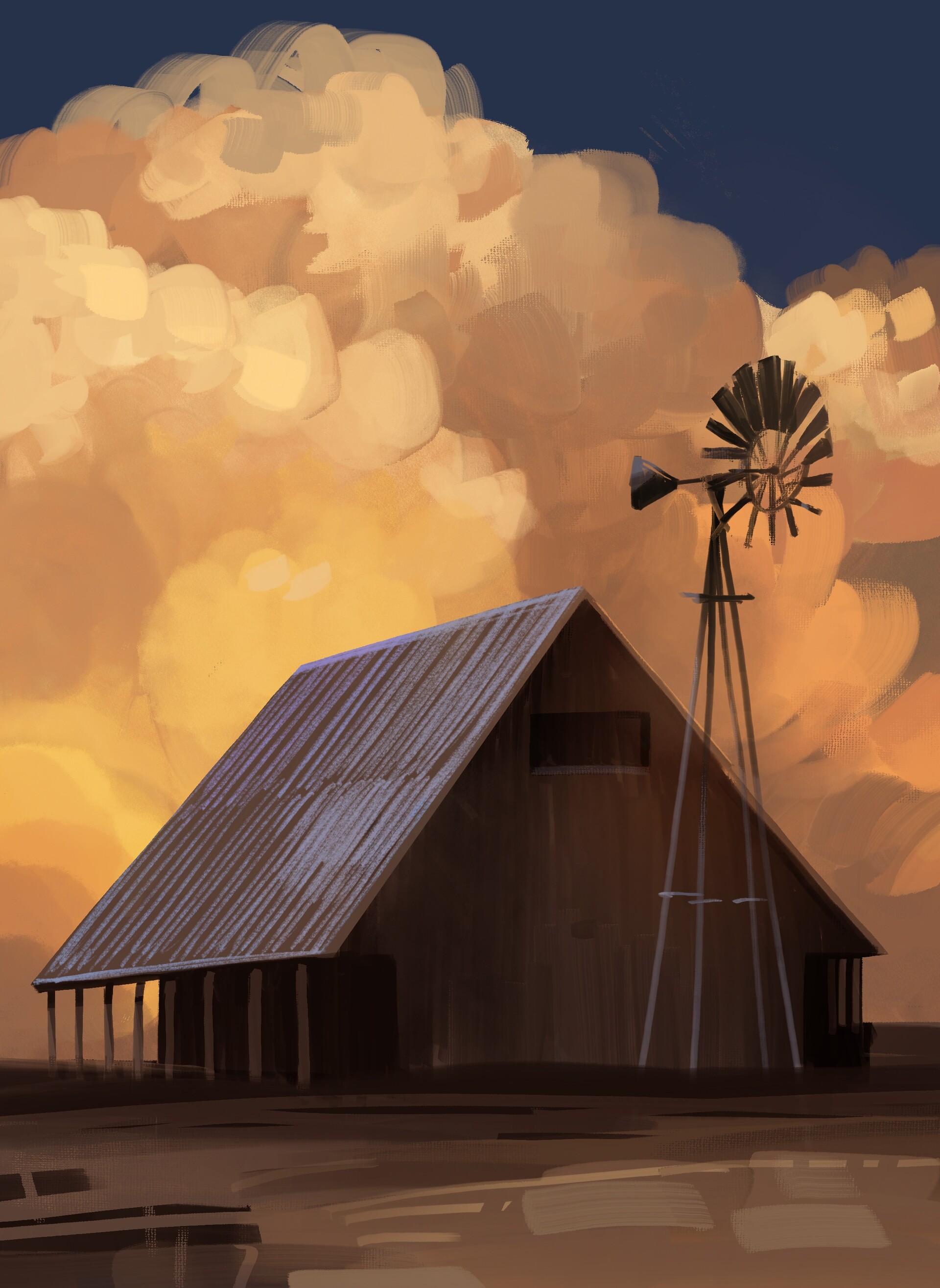 ArtStation - Sunset near the barn