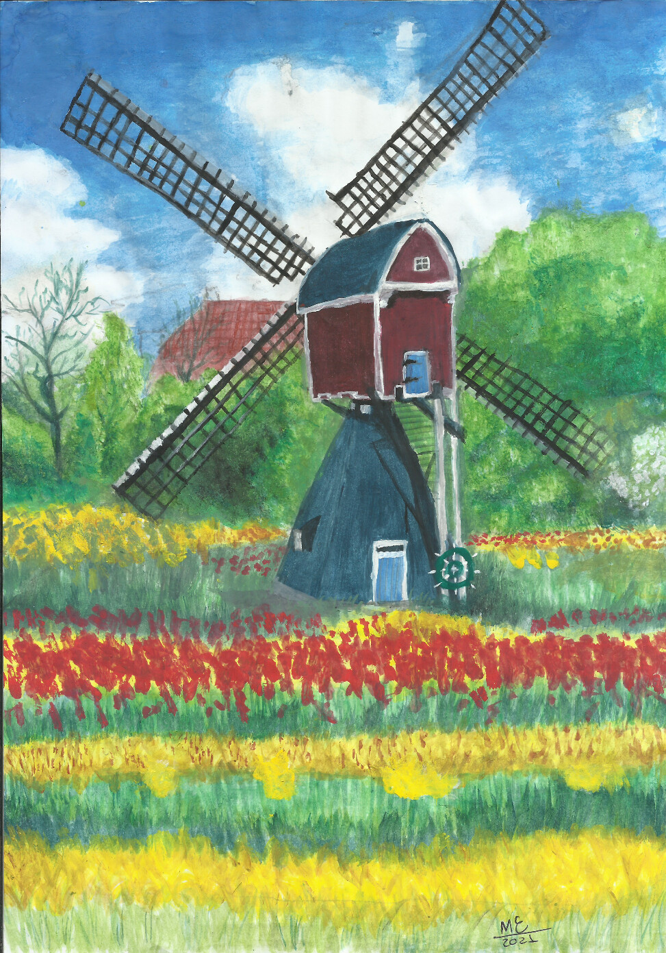 ArtStation - Windmill in the flower field.