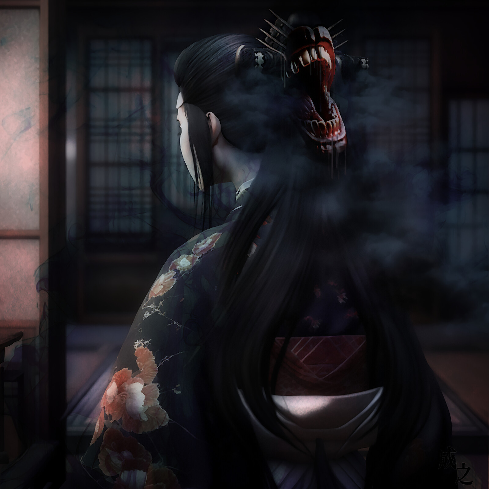 NARIYUKI SHIMAMOTO - FUTAKUCHI-ONNA (JAPANESE FEMALE YOKAI WITH A MOUTH ...