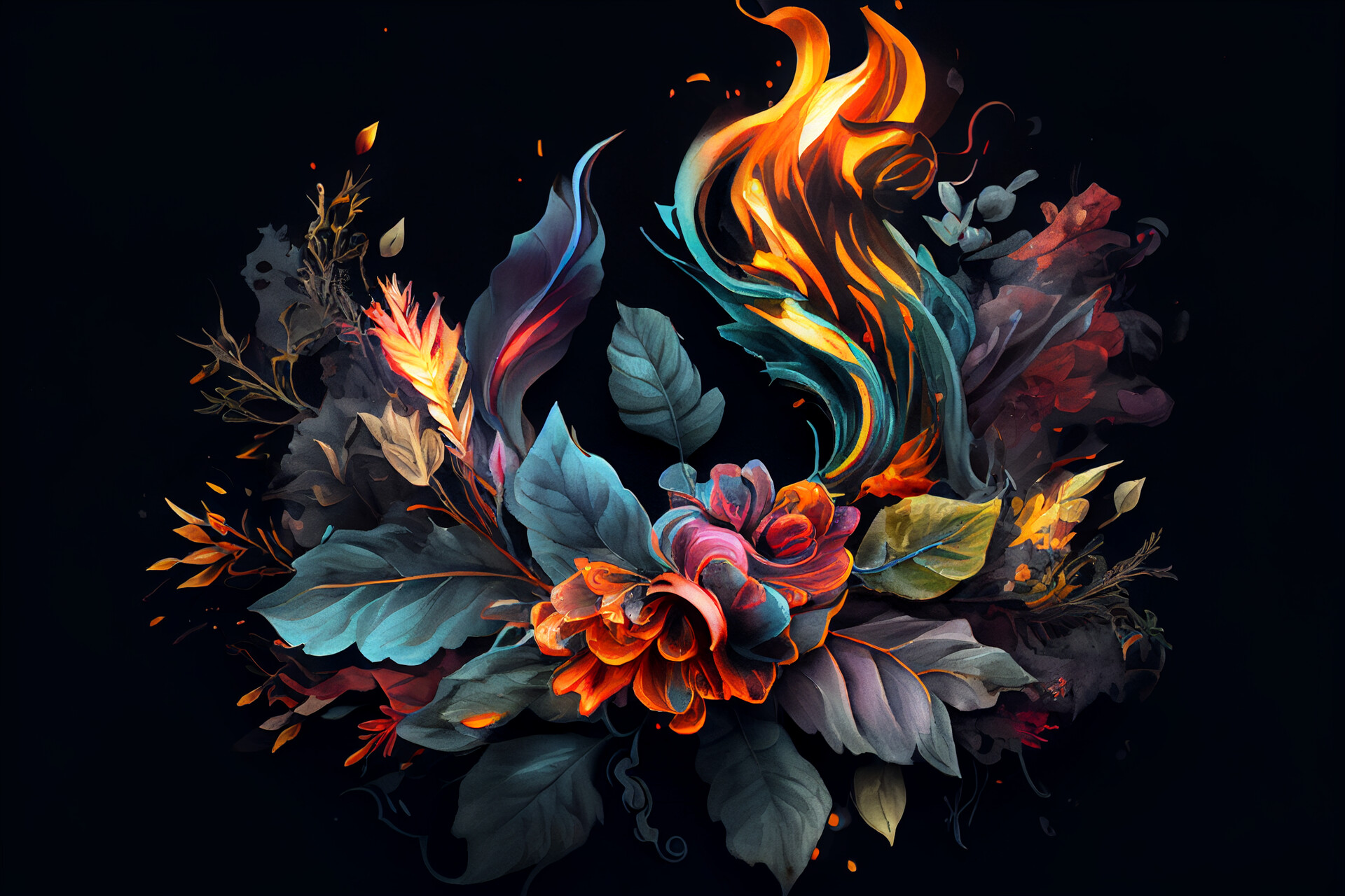 ArtStation - Dark Flowers In Flame