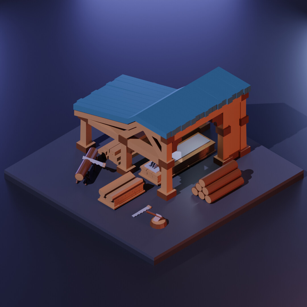 ArtStation - Low Poly Lumber Mill