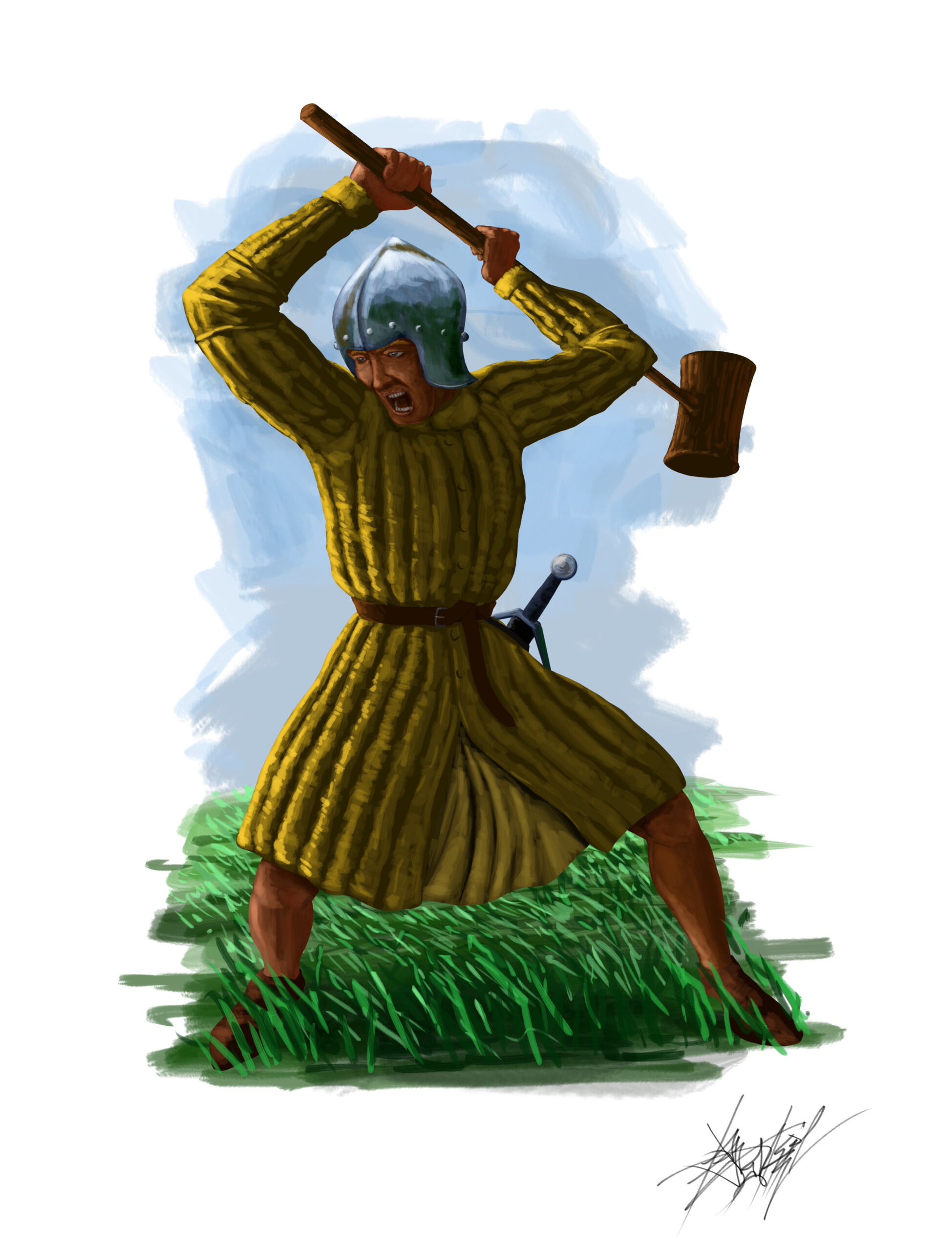ArtStation - 15th cent. Scottish Yeoman wielding his two handed Maul.