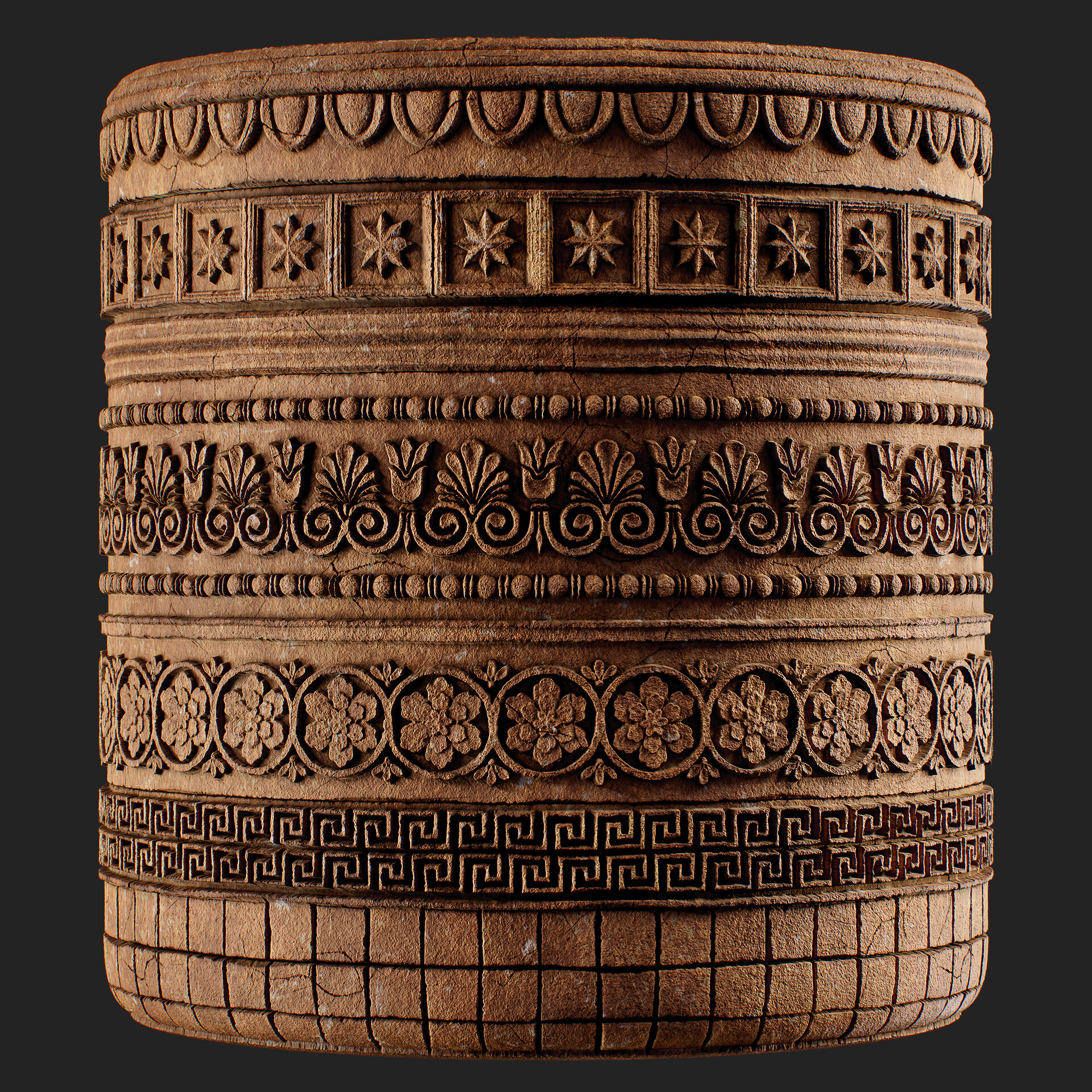 ArtStation - 3 Ancient Trim Materials * 3 Patterns (SBSAR+ PBR Textures)