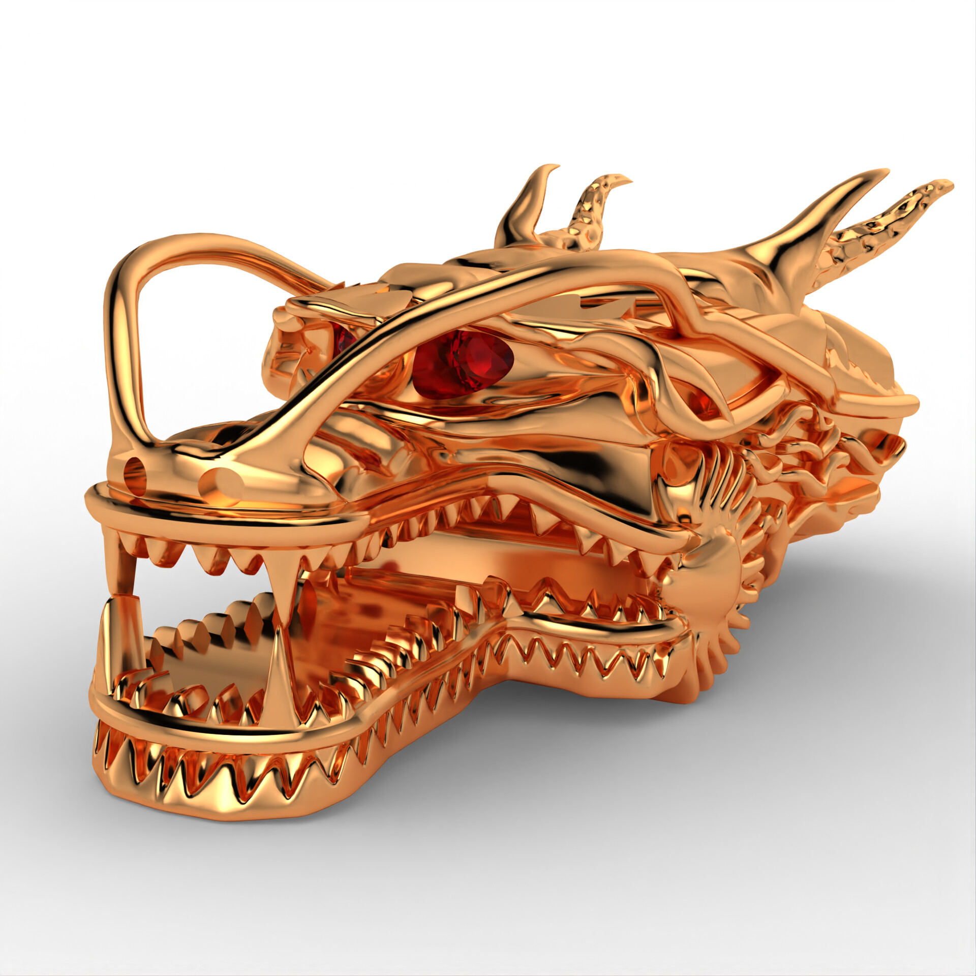 ArtStation - Dragon Head in 9ct Yellow Gold with Ruby Eyes