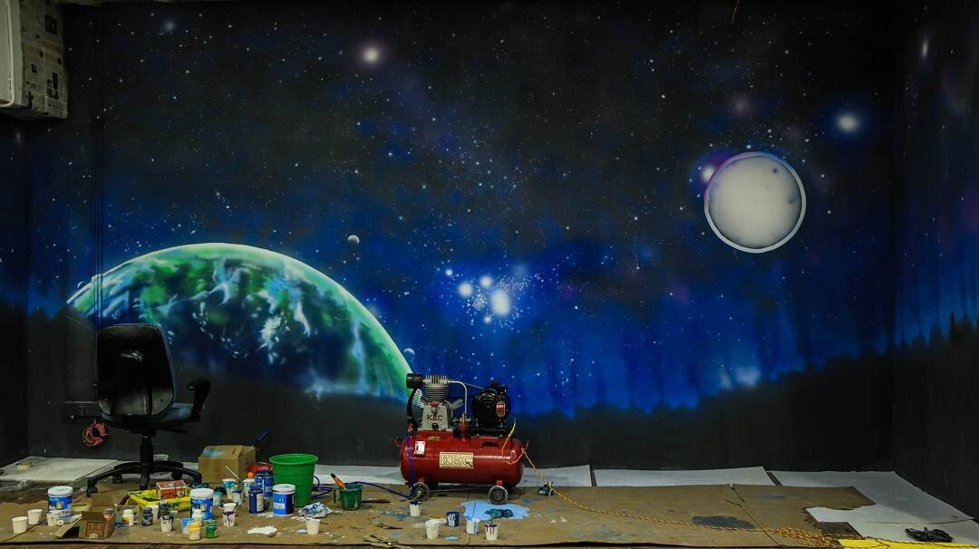 ArtStation - Galaxy graffiti mural for Bhive, Bangalore, India