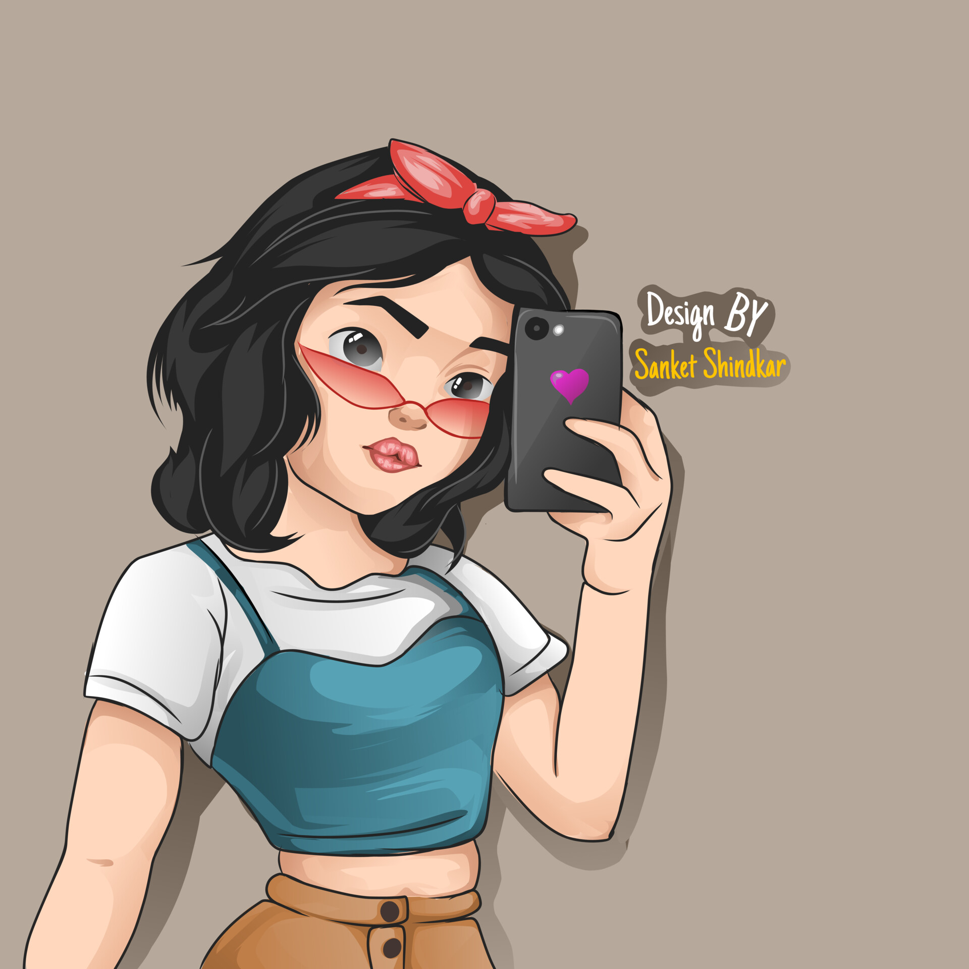 how to draw a girl taking a mirror selfie