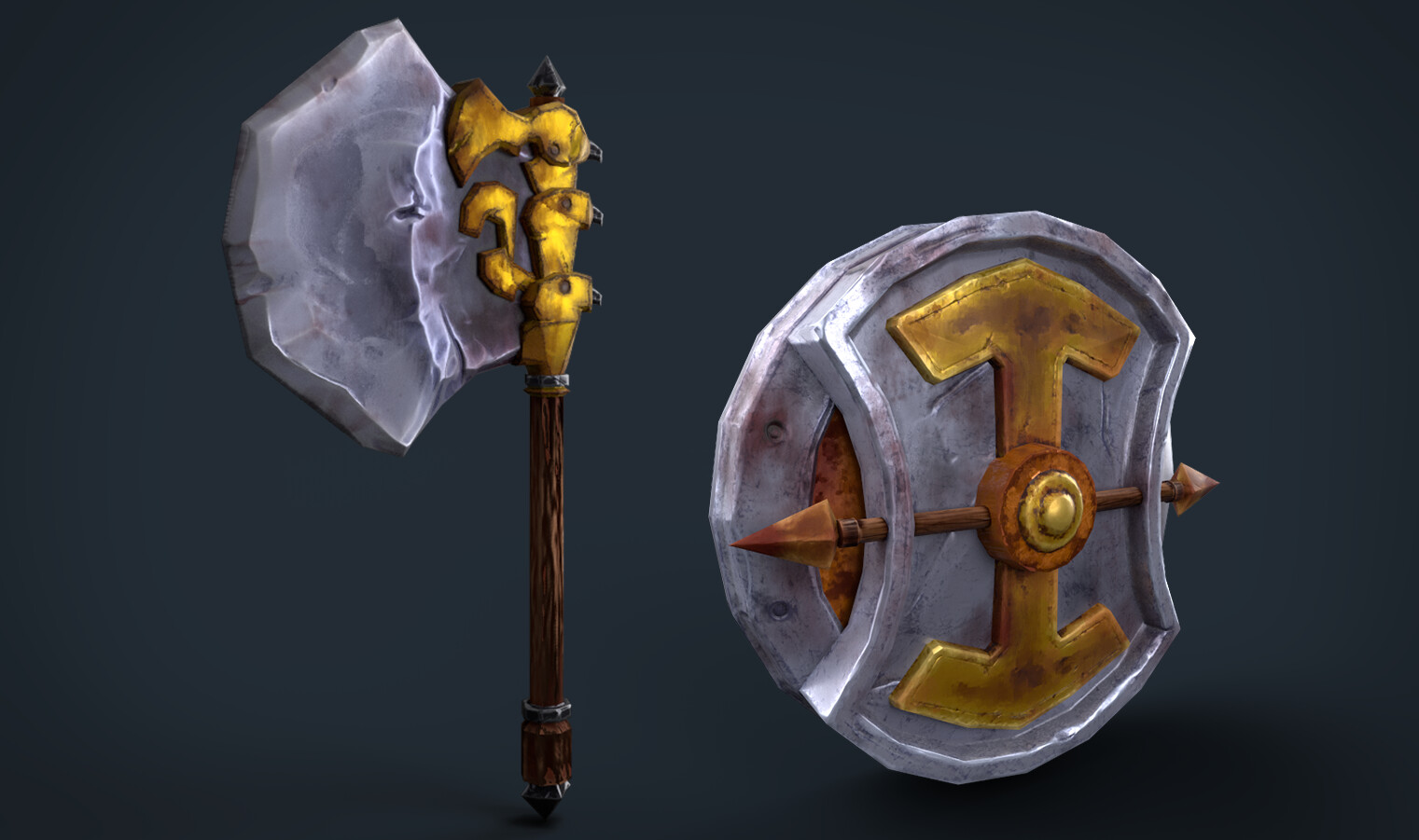 ArtStation - Low Poly Shield and Axe