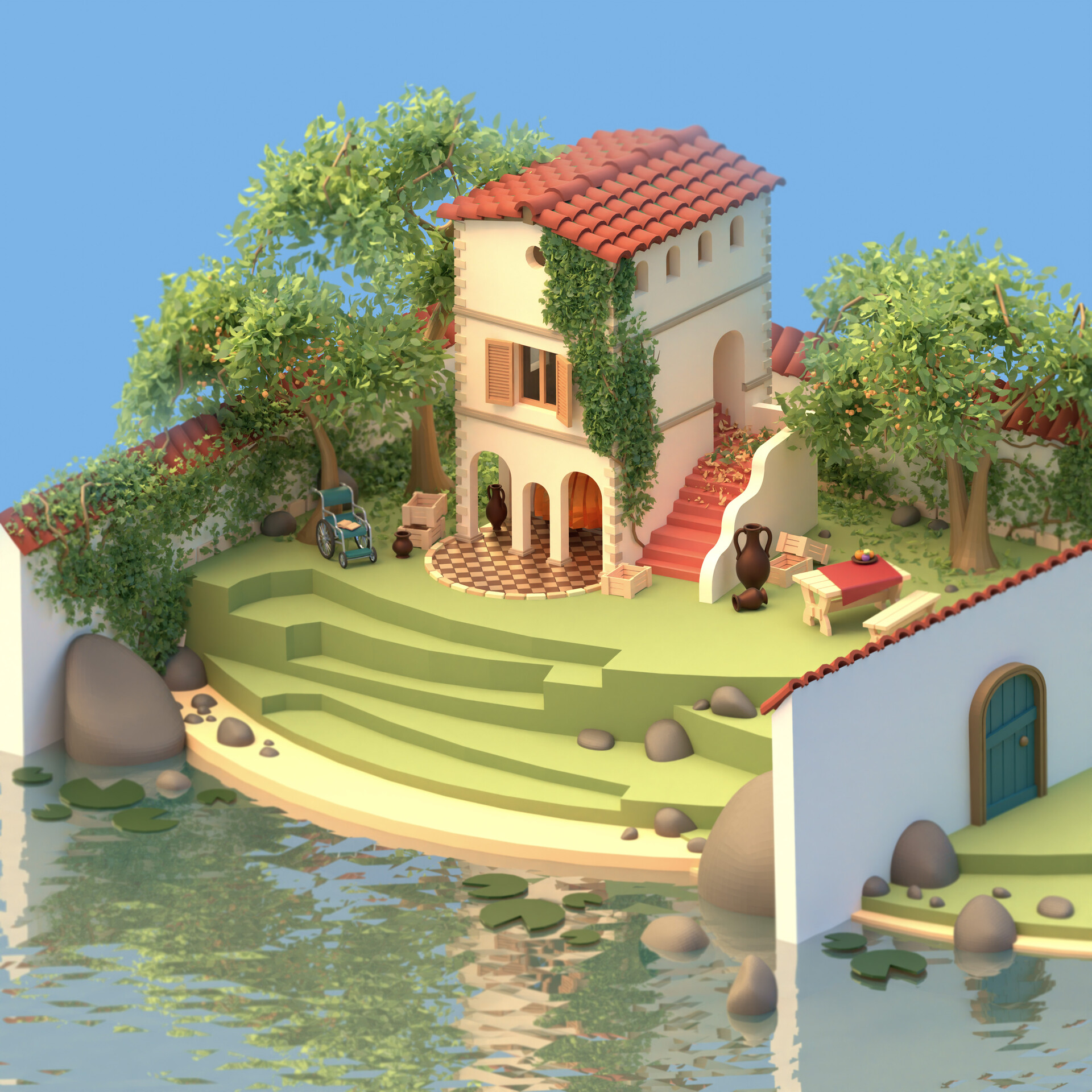 ArtStation - "Tangerines" - Italian House Low Poly Scene