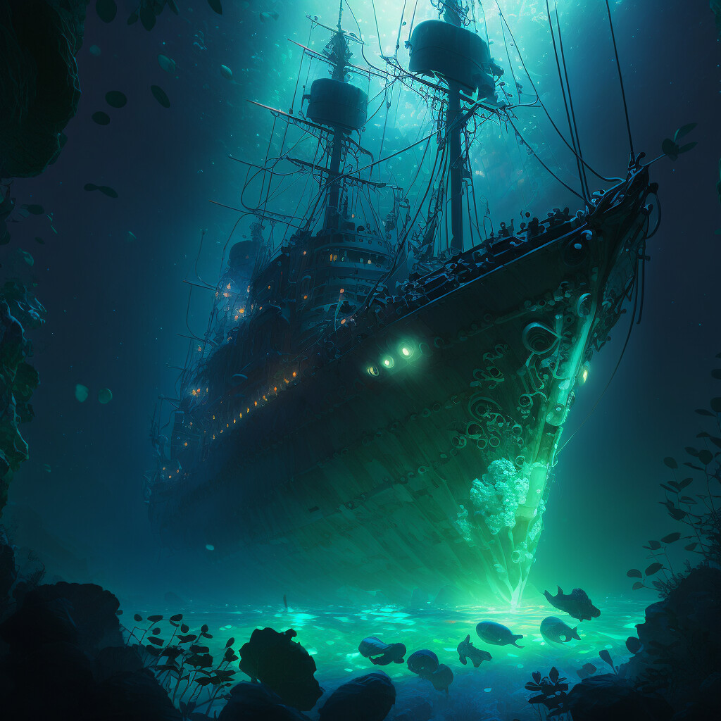 Underwater Pirate Shipwreck Painting