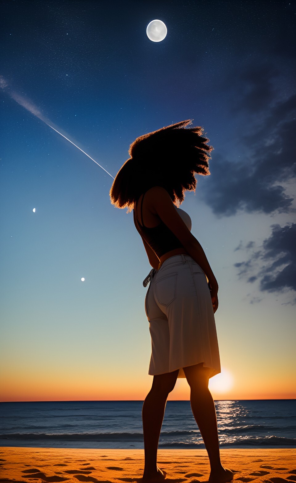 ArtStation - Black woman, looking up at the moon, or with the moon ...