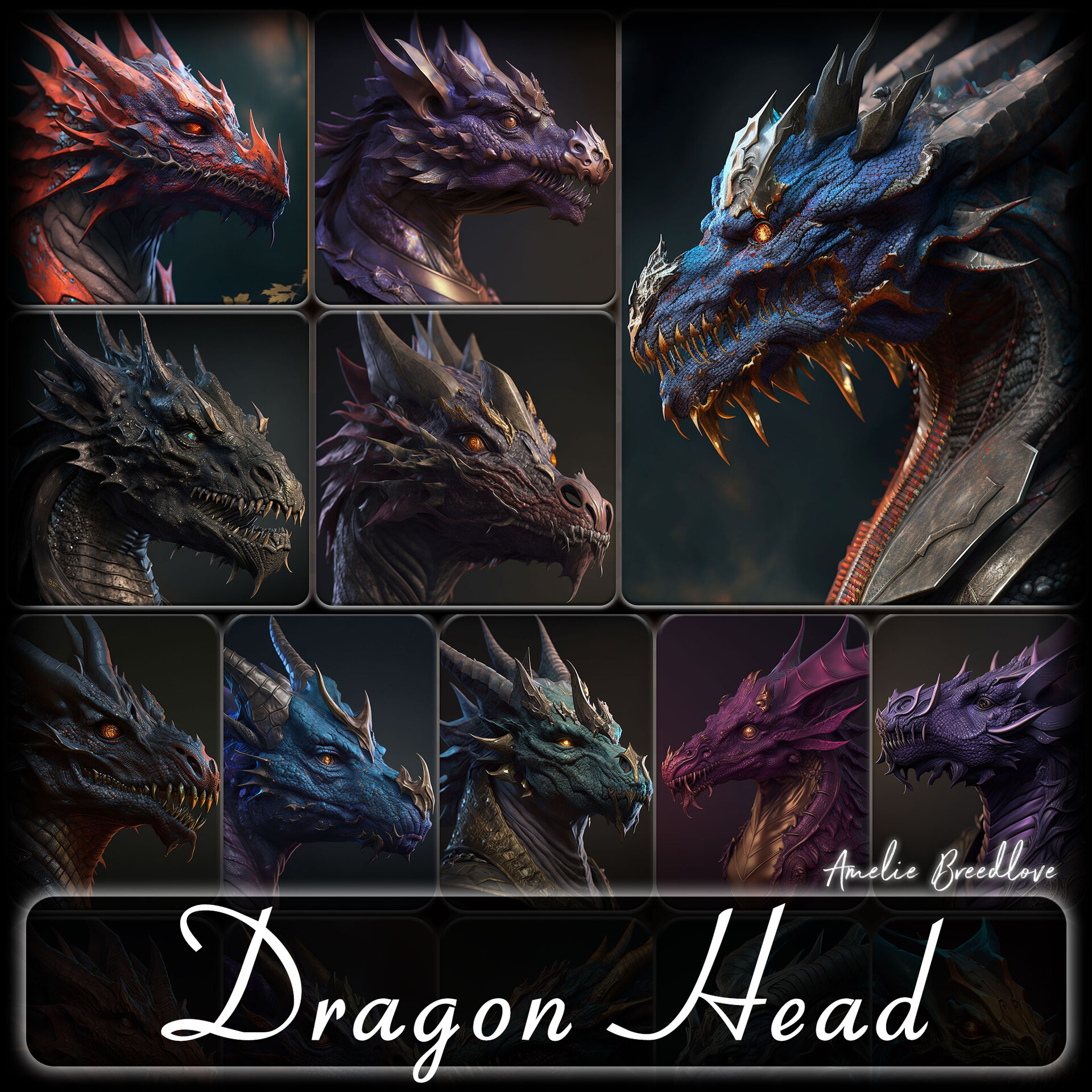 Amelie Breedlove - 300 Dragon Head Sculpt Reference Pack | 4K | v.13
