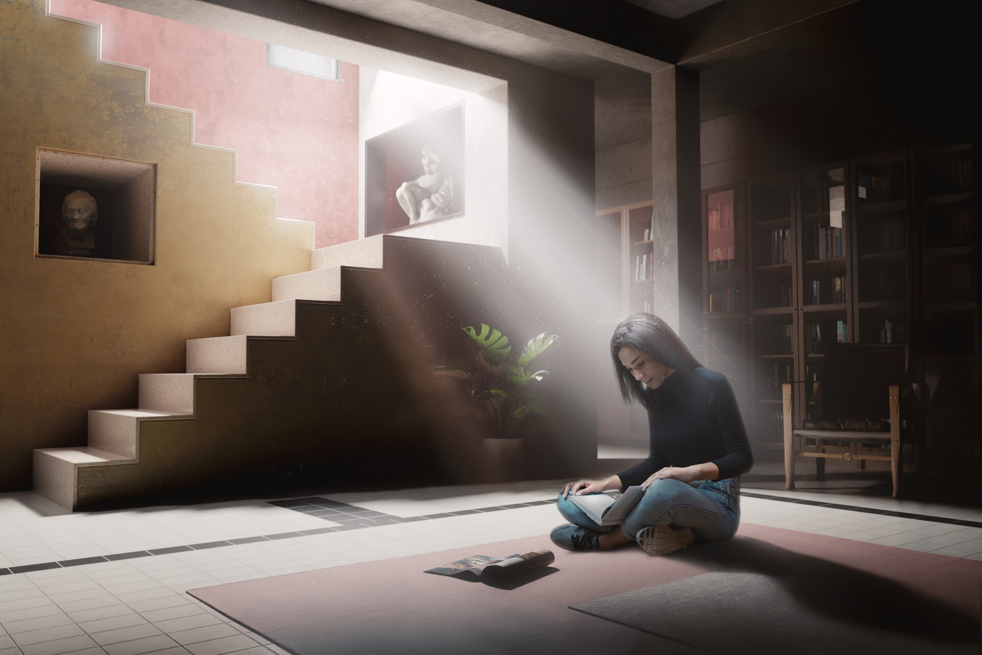 ArtStation - 3D ARTWORK inspired from KAMALA HOUSE by BV DOSHI