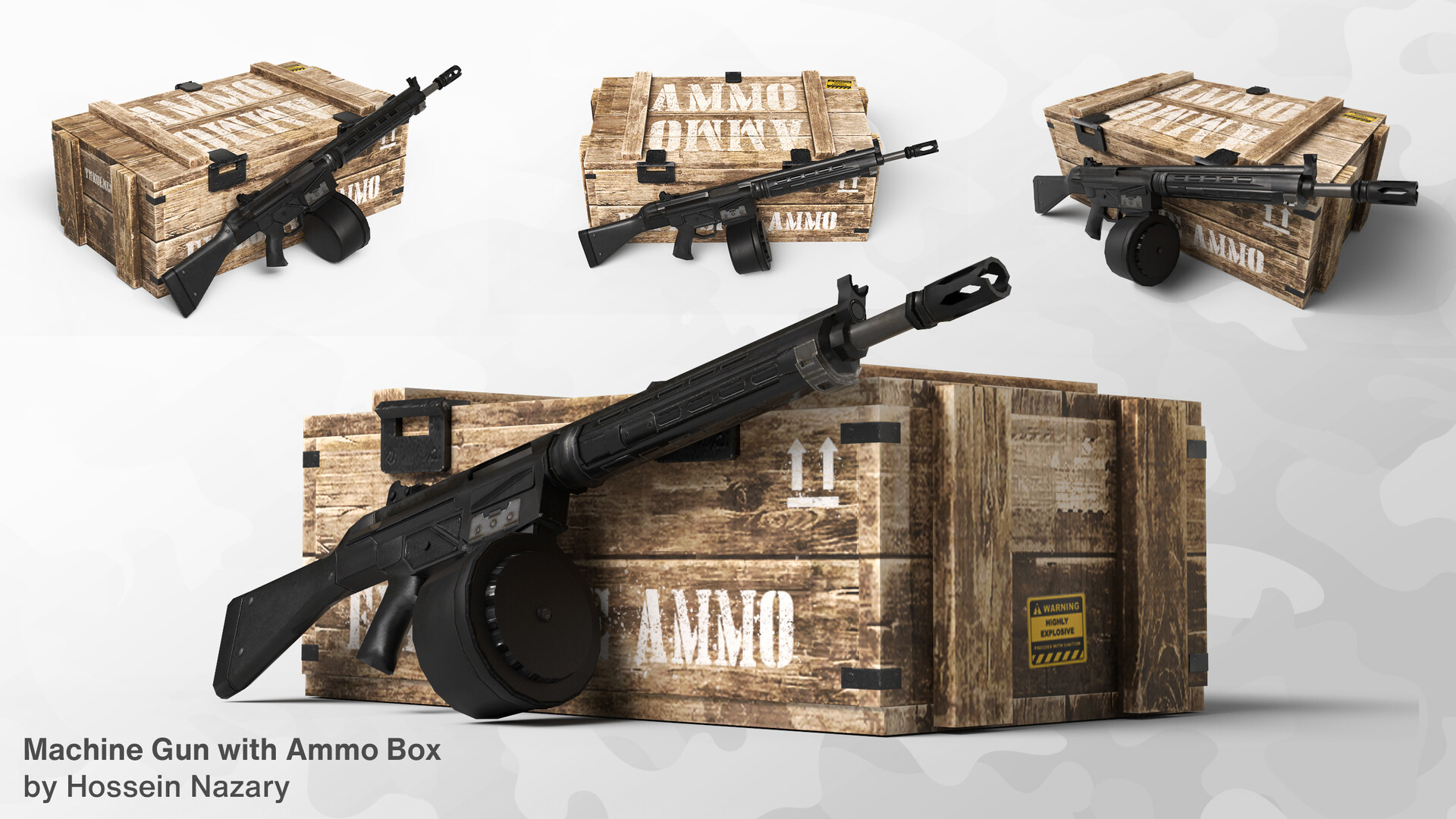 Hossein Nazary - Machine Gun with Ammo Crate (Low Poly)