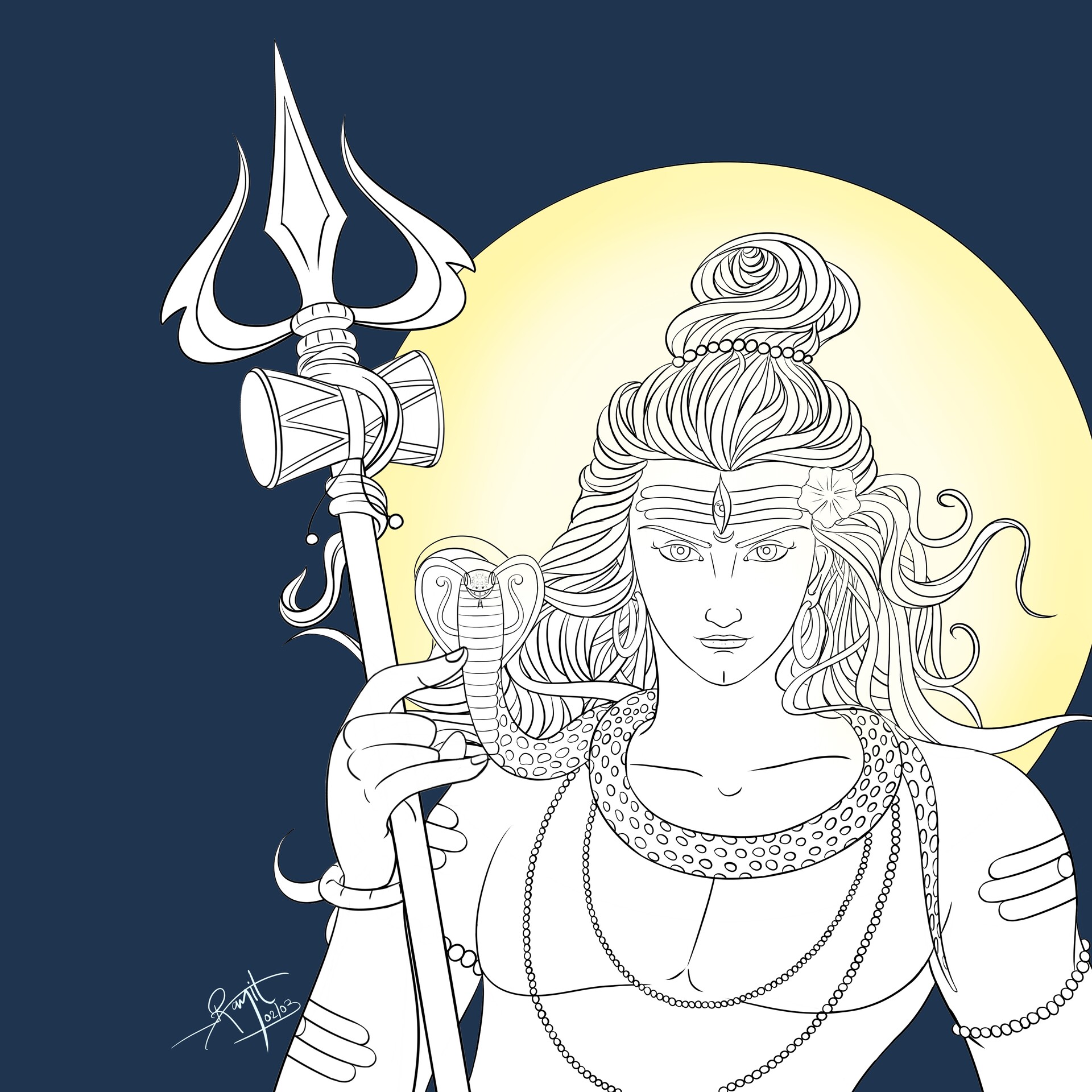 Ranjit Prasad Sharma - illustration of Loard mahadev. Hindu God.