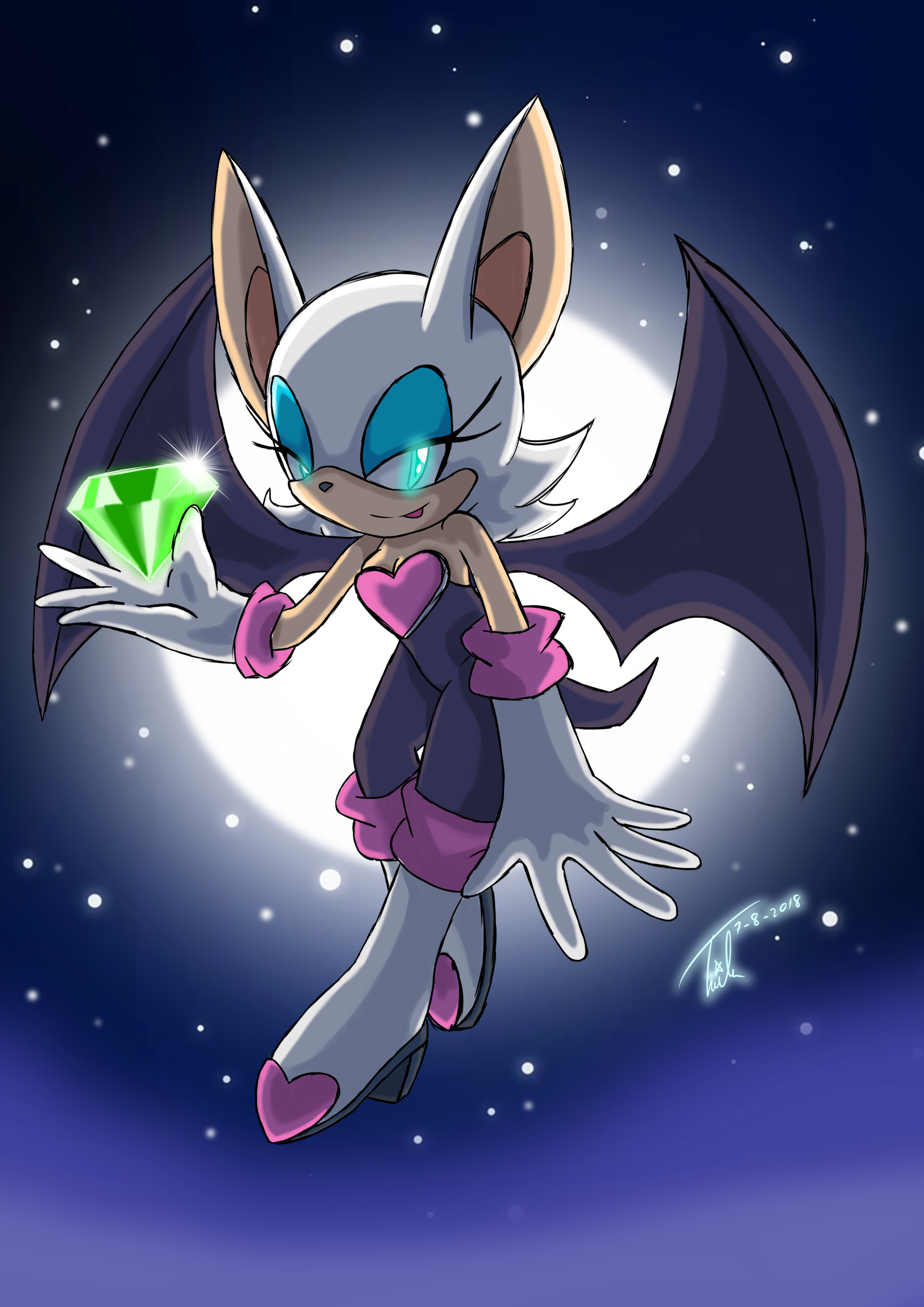 ArtStation - Rouge The Bat and Chaos Emerald moonlight