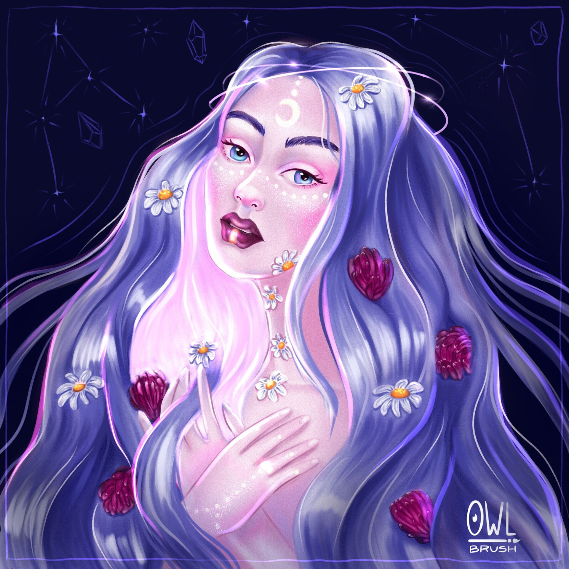 ArtStation - Moon flower girl fantasy portrait