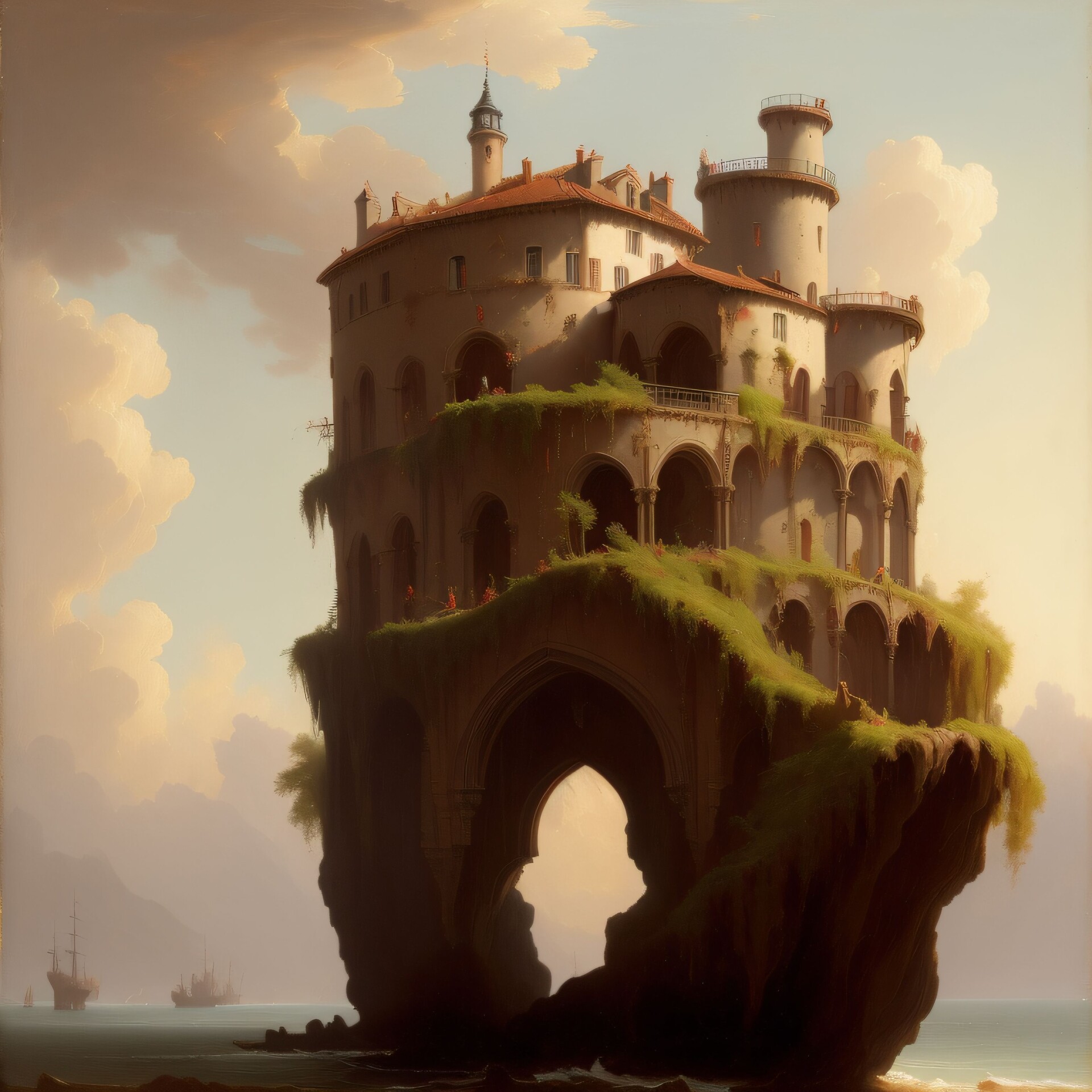 ArtStation - [AI] Fantasy island or strait by Thomas Cole and Hubert Robert