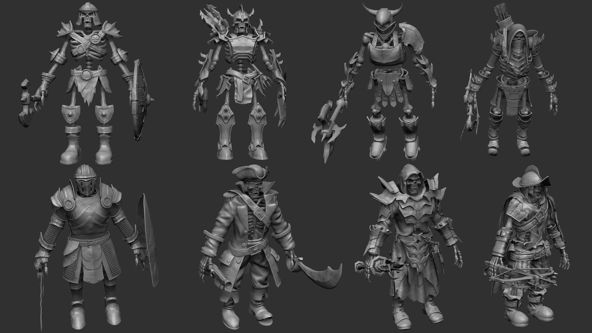 ArtStation - Skeleton character in armor sets (sculpting Zbrush)