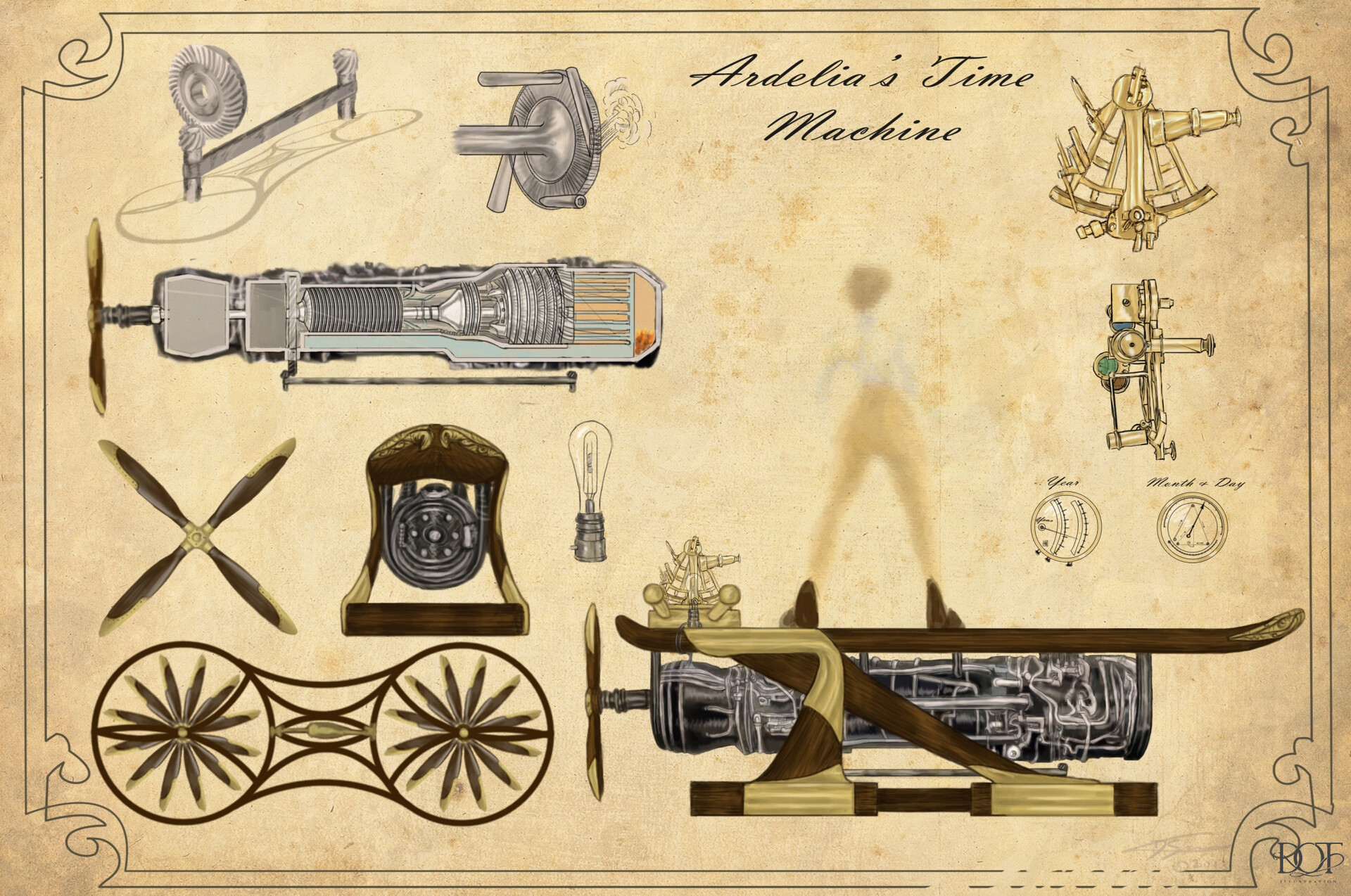 Dot Illustration - Steampunk Time Machine