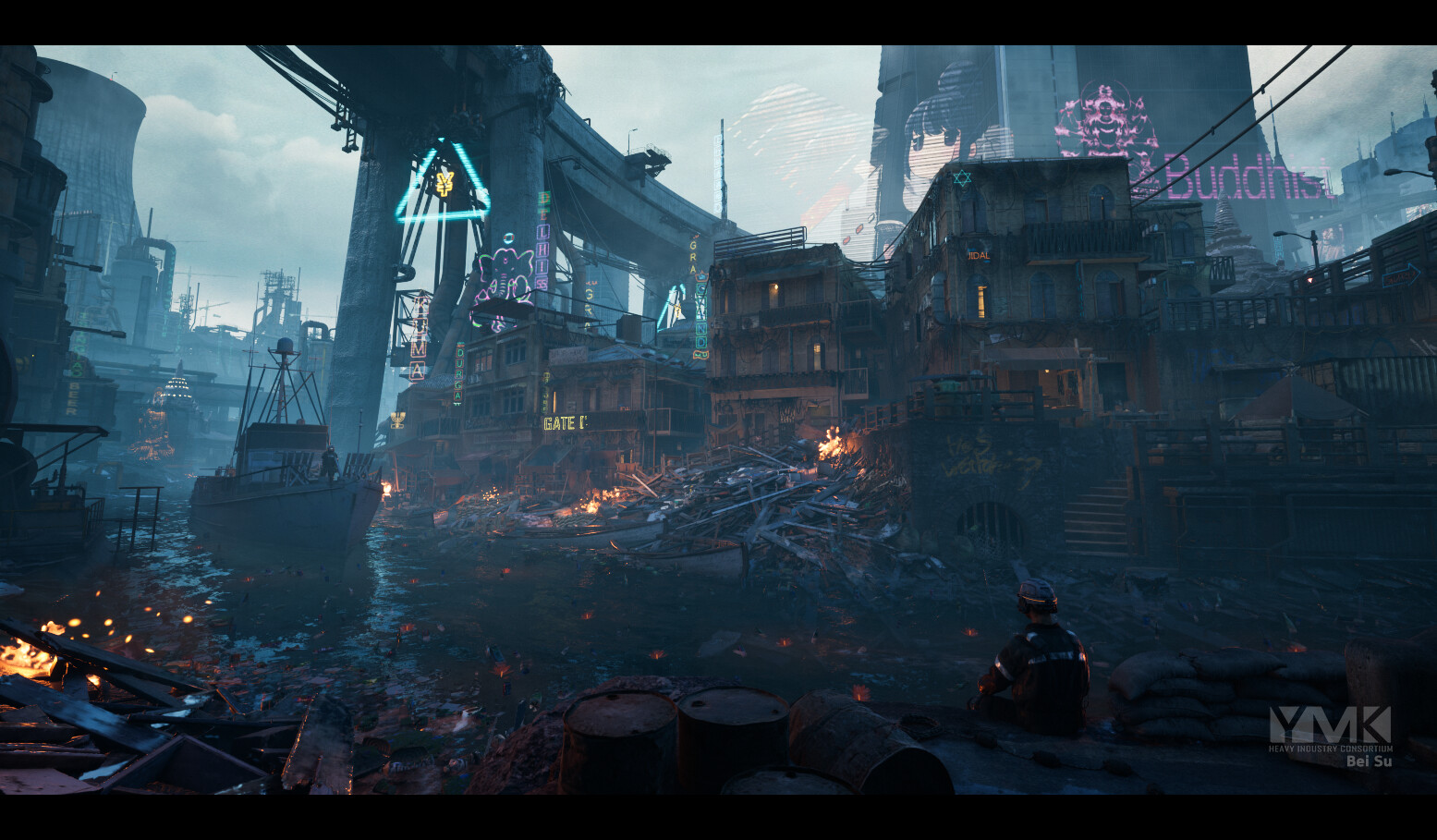 ArtStation - Cyberpunk River Road，Revise