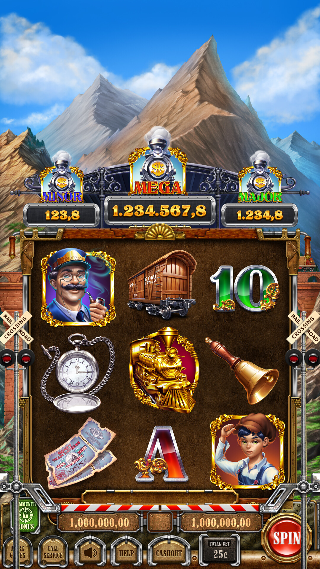 sales slotmachines - The main UI design for the Railway themed slot machine