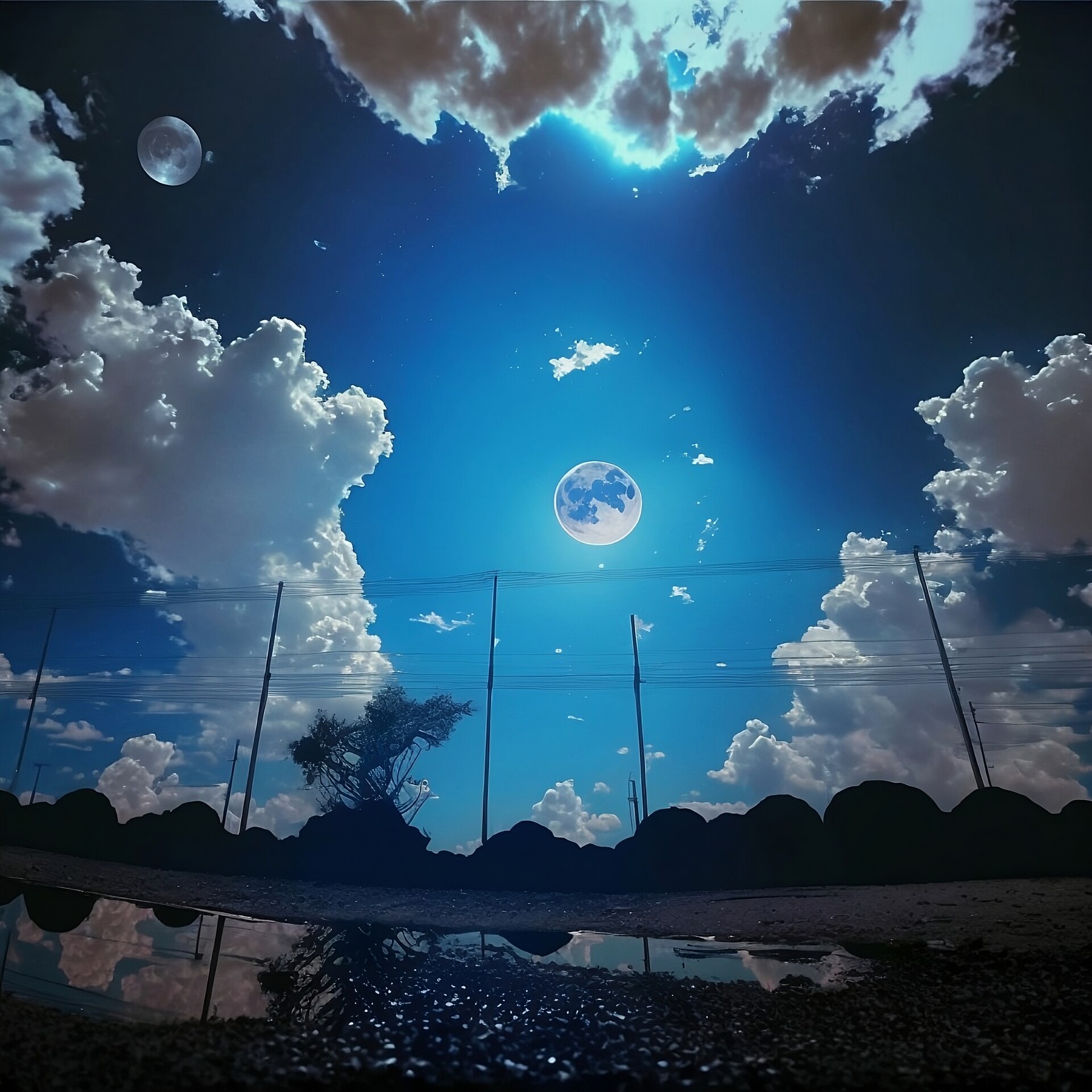 ArtStation - Twin Moons in a Blue Night Sky