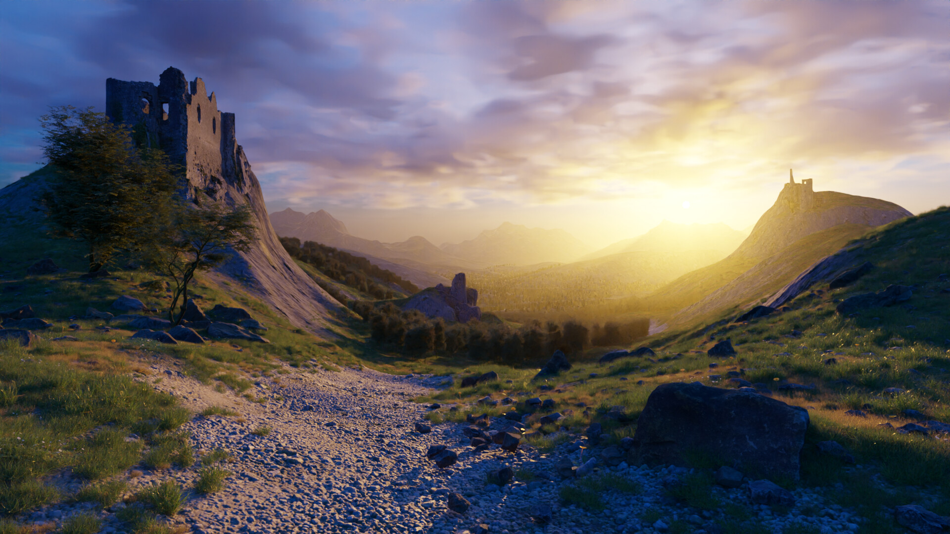 ArtStation - Landscape with remains of old fortress