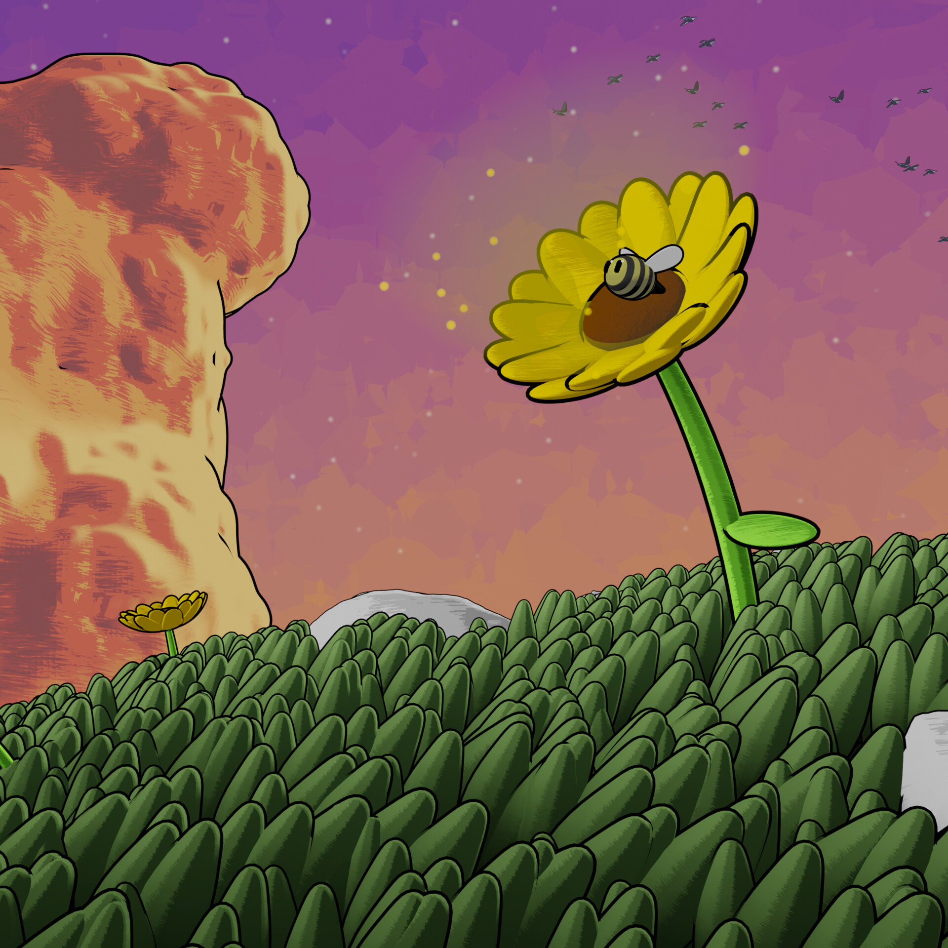ArtStation - Cartoon Pollination Sunset